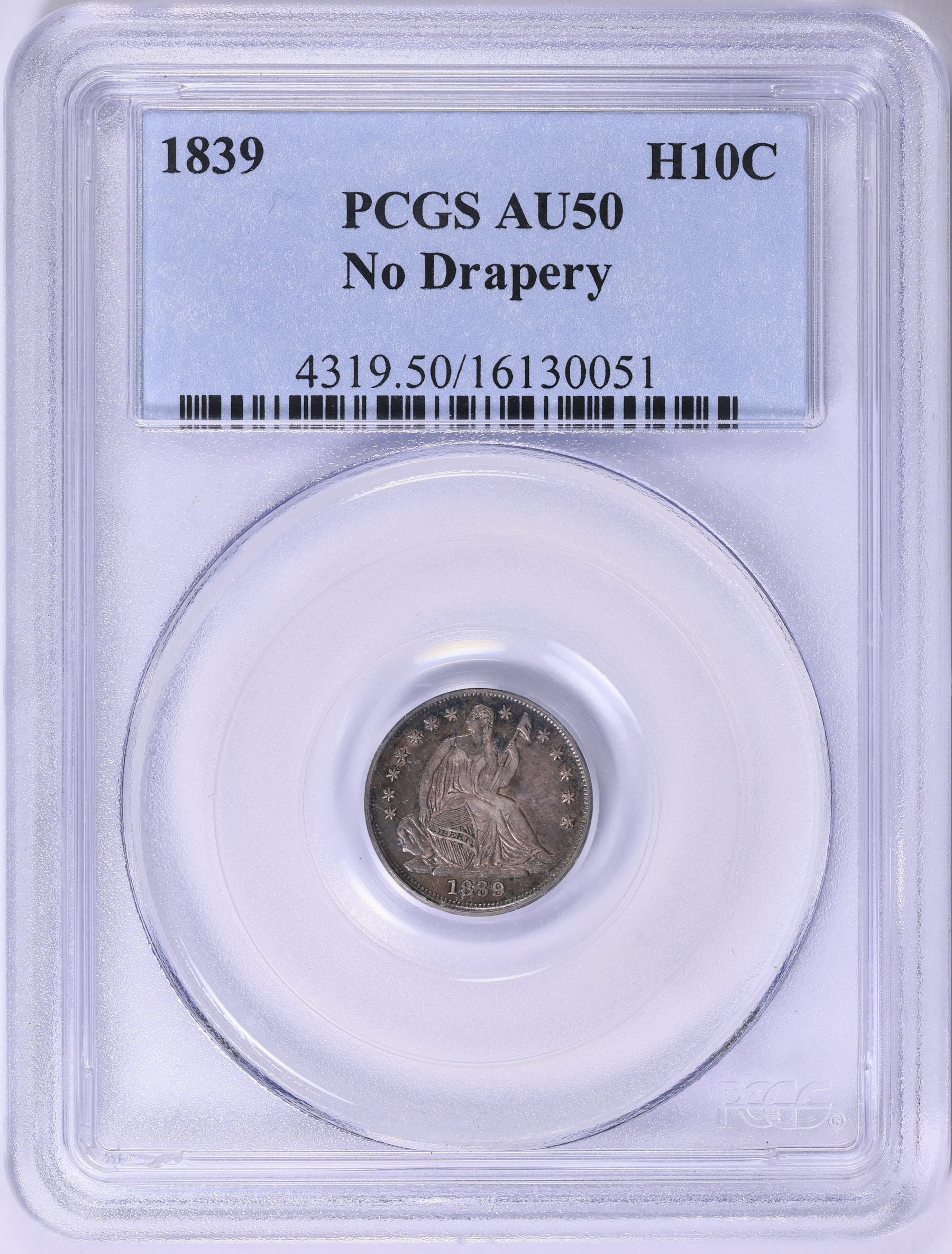 1839 Seated Liberty Half Dime No Drapery PCGS AU-50 (Item 1793213) | GreatCollections Coin Auctions