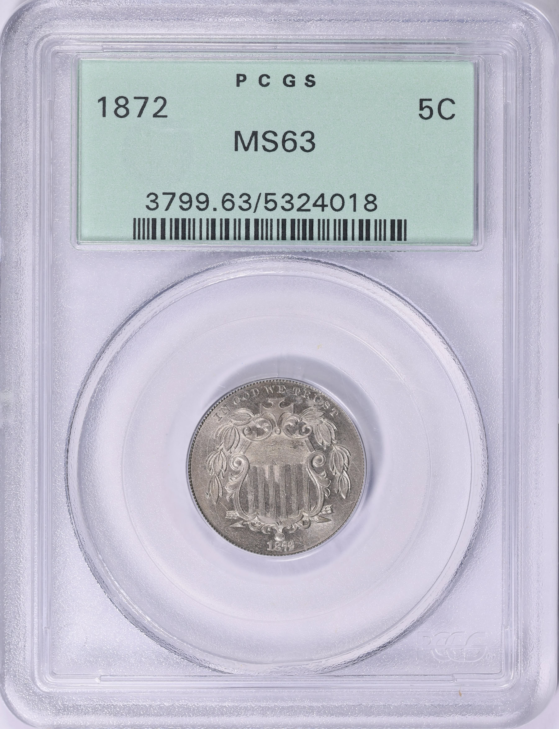 1872 Shield Nickel PCGS MS-63 OGH (Item 1793214) | GreatCollections ...