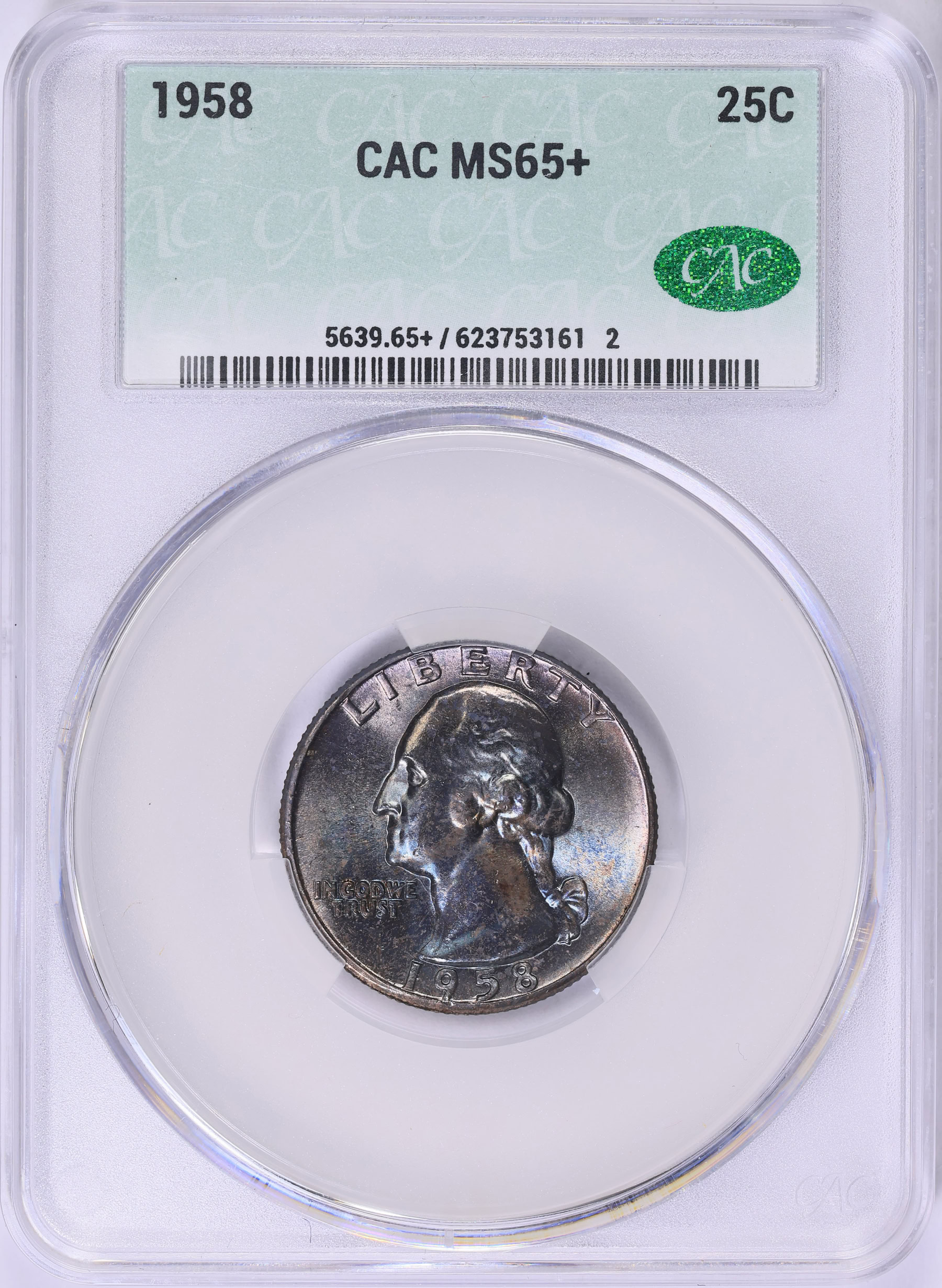 1958 Washington Quarter CACG MS-65+ (Toned) (Item 1793231) | GreatCollections Coin Auctions