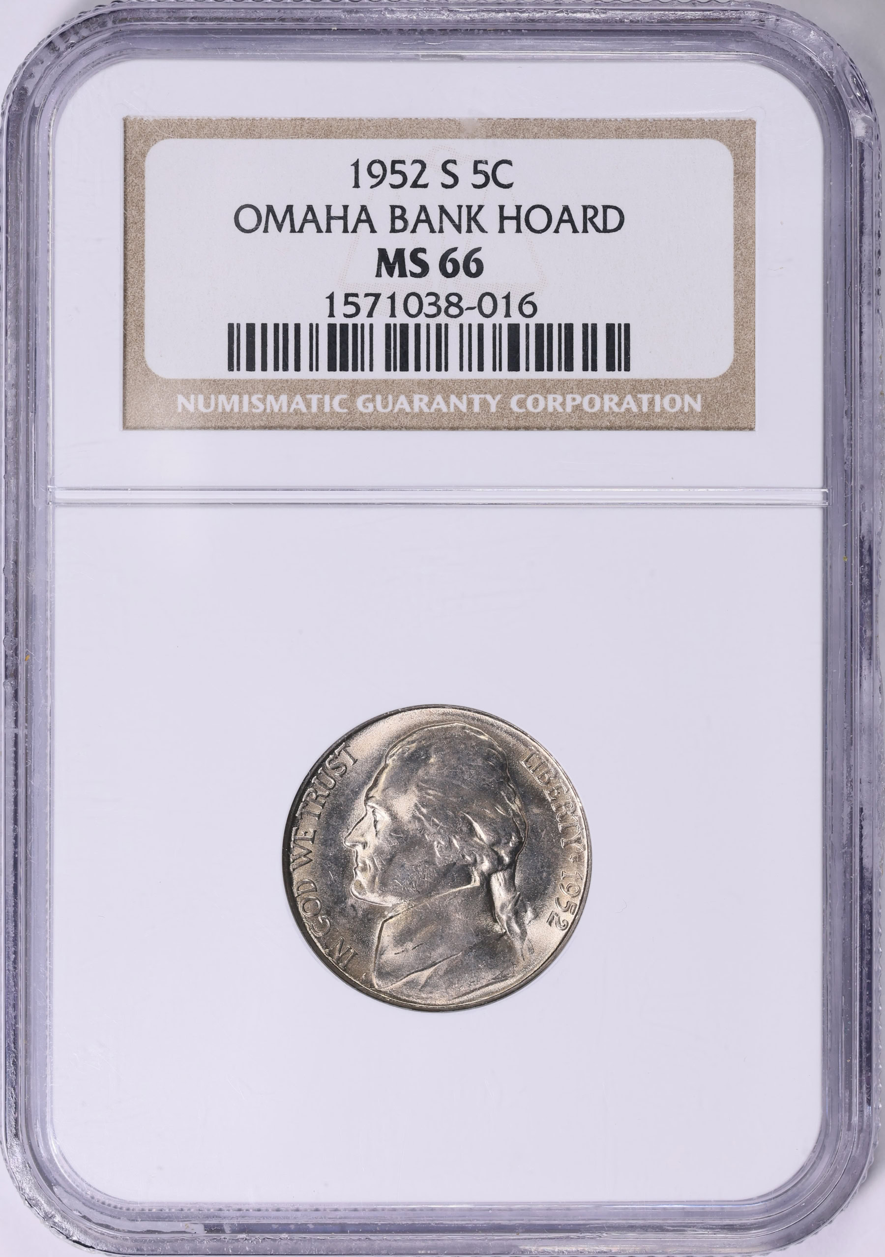 1952-S Jefferson Nickel NGC MS-66 (Omaha Bank Hoard) (Item 1793258 ...