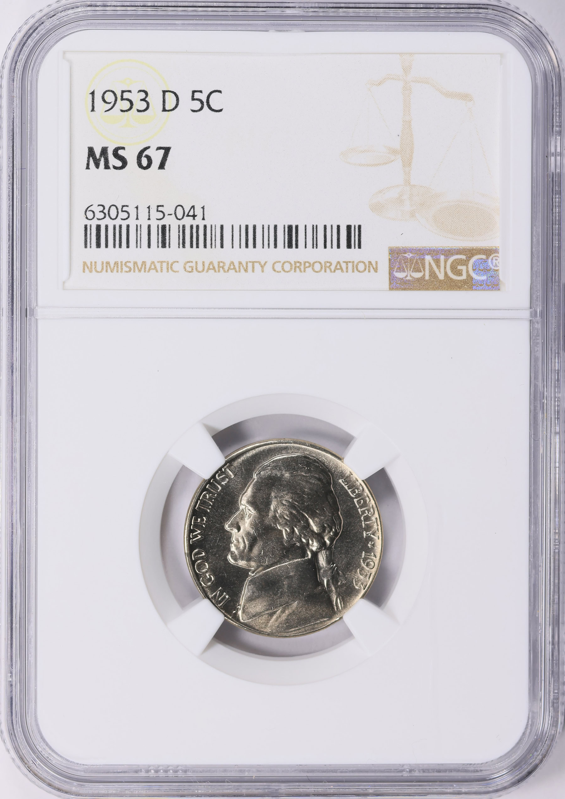 1953-D Jefferson Nickel NGC MS-67 (Item 1793260) | GreatCollections ...