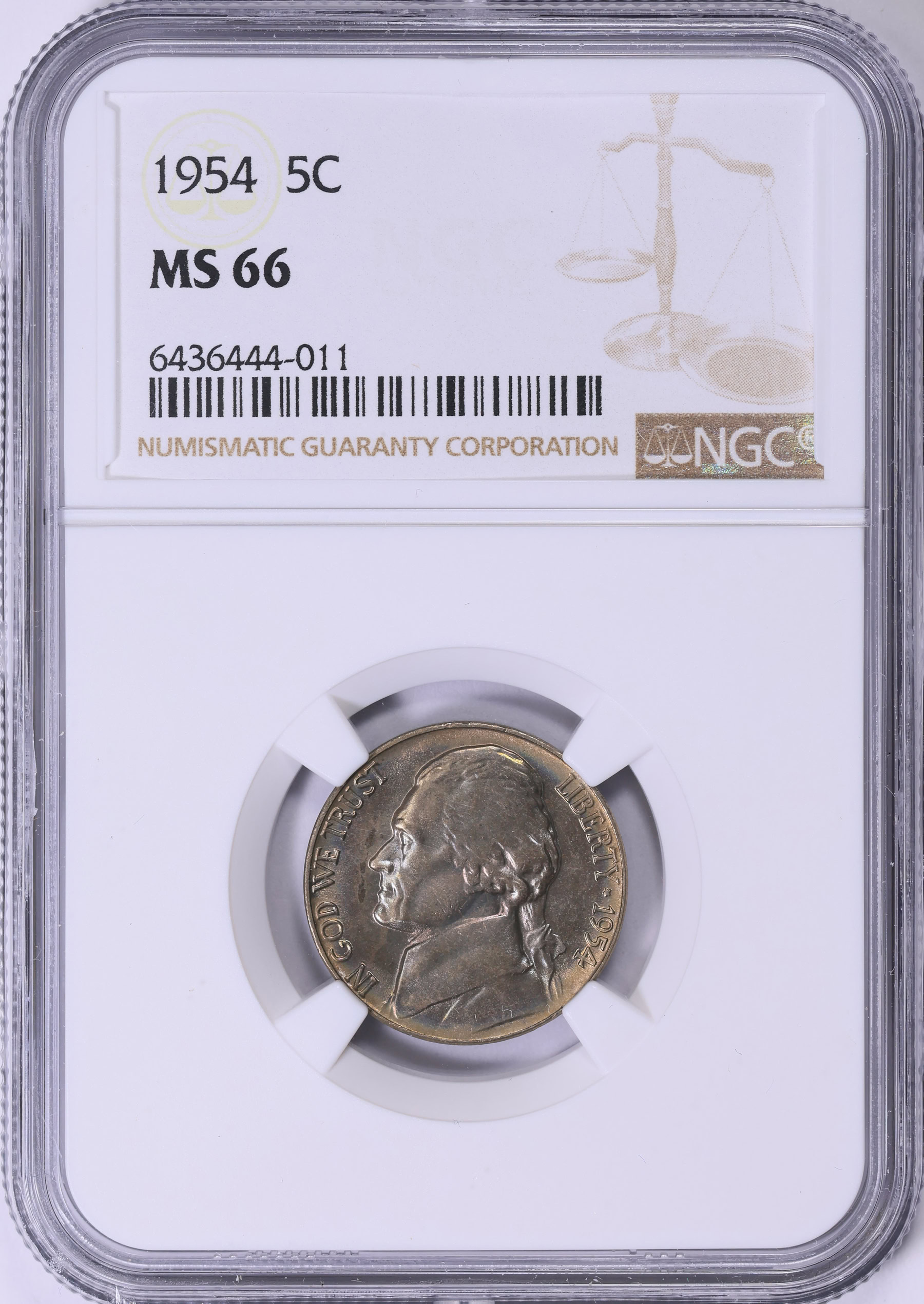 1954 Jefferson Nickel NGC MS-66 (Toned) (Item 1793264) | GreatCollections Coin Auctions