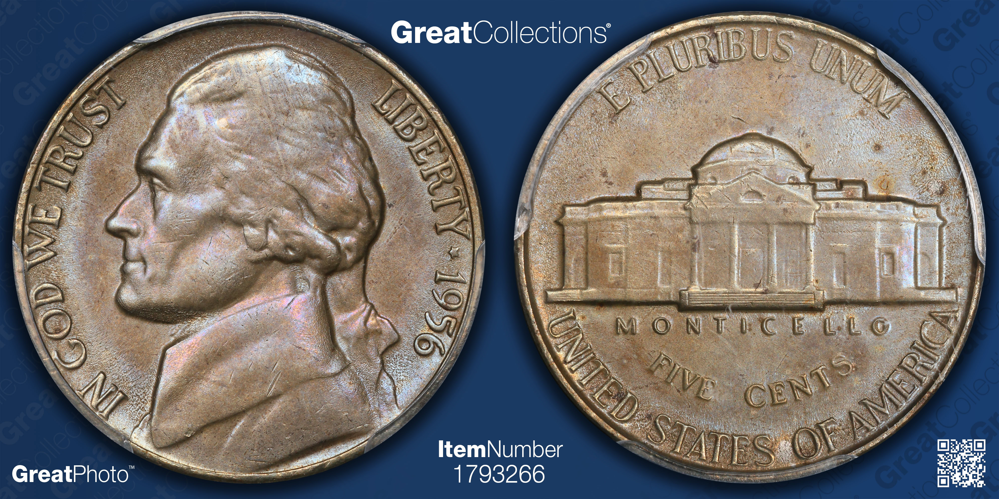 1956 Jefferson Nickel PCGS MS-64 FS (Toned) (Item 1793266 ...