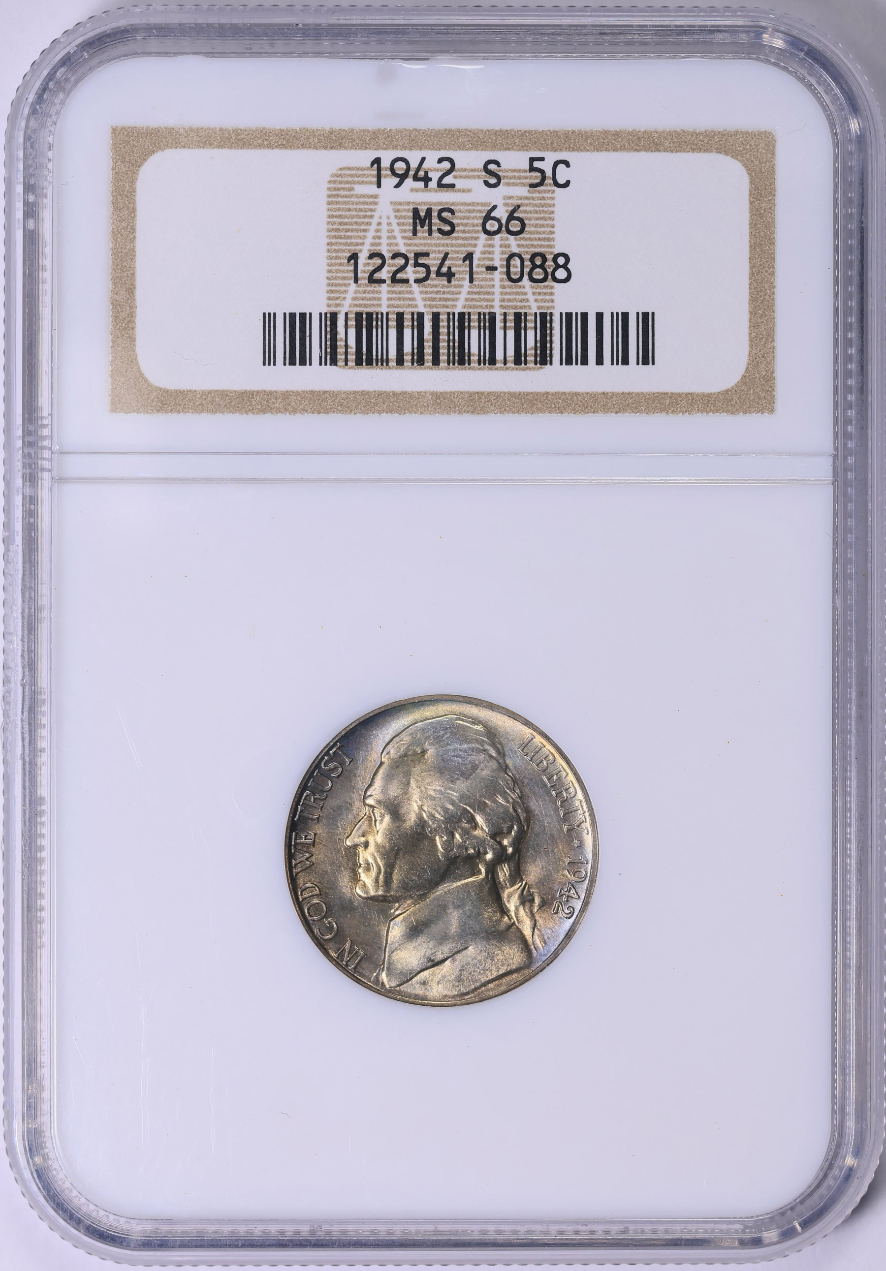 1942-S Jefferson Nickel NGC MS-66 (Toned) (Item 1793290) | GreatCollections Coin Auctions