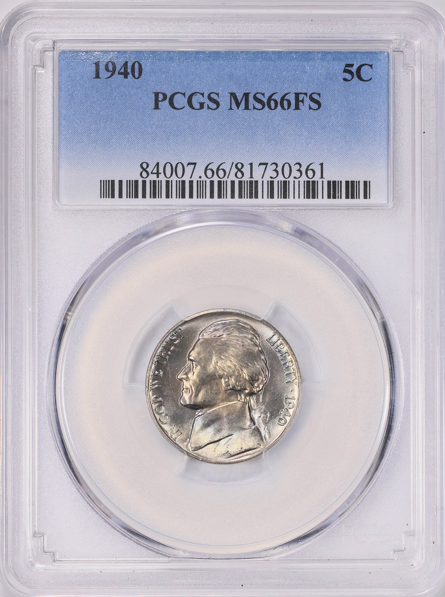 1940 Jefferson Nickel PCGS MS-66 FS (Toned) (Item 1793320) | GreatCollections Coin Auctions