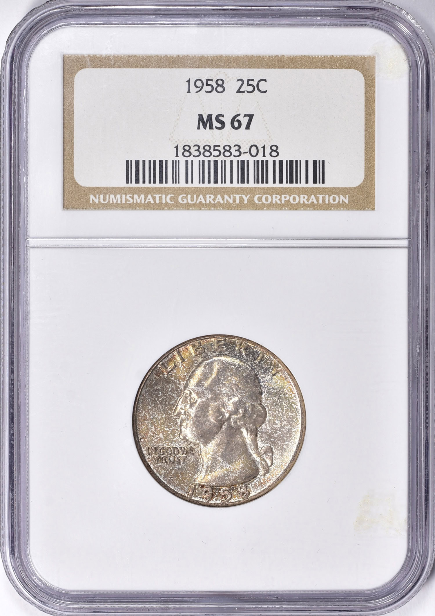 1958 Washington Quarter NGC MS-67 (Toned) (Item 1793329) | GreatCollections Coin Auctions