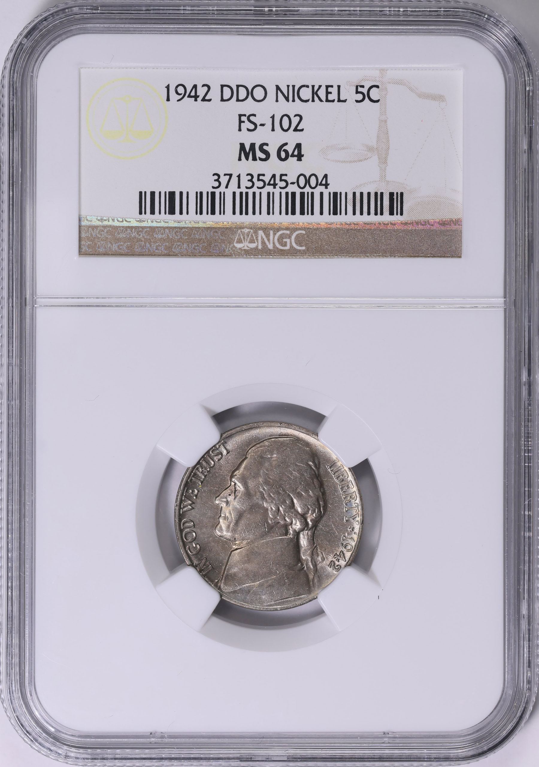 1942 Jefferson Nickel Doubled Die Obverse FS-102 NGC MS-64 (Item ...