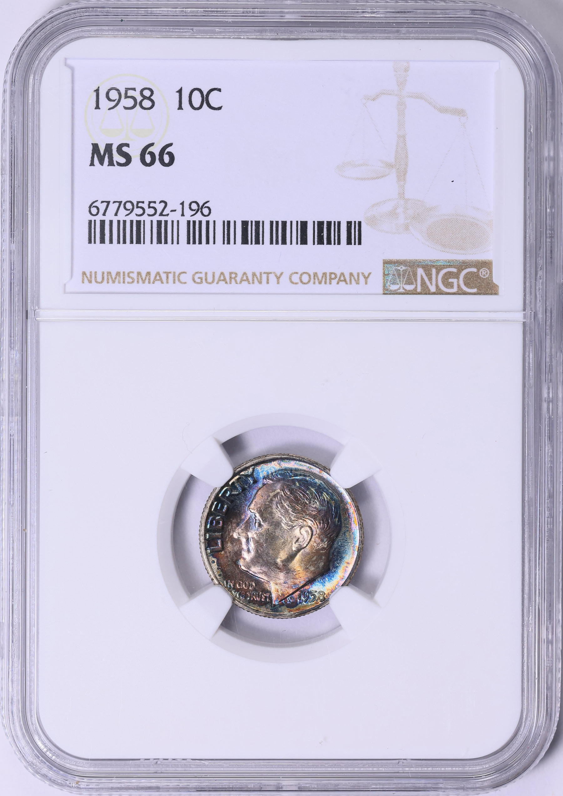 1958 Roosevelt Dime NGC MS-66 (Toned) (Item 1793370) | GreatCollections Coin Auctions