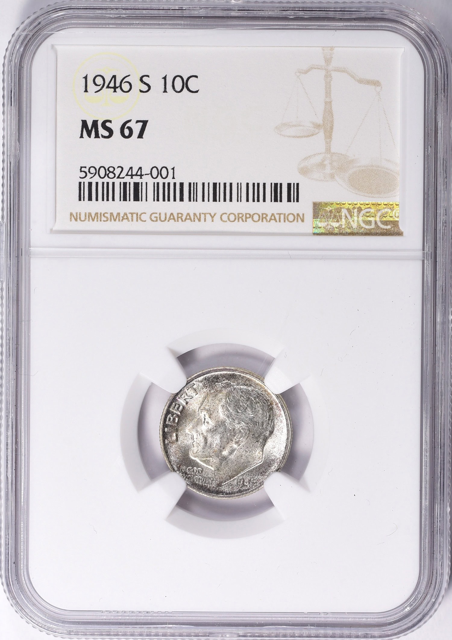 1946-S Roosevelt Dime NGC MS-67 (Toned) (Item 1793409) | GreatCollections Coin Auctions