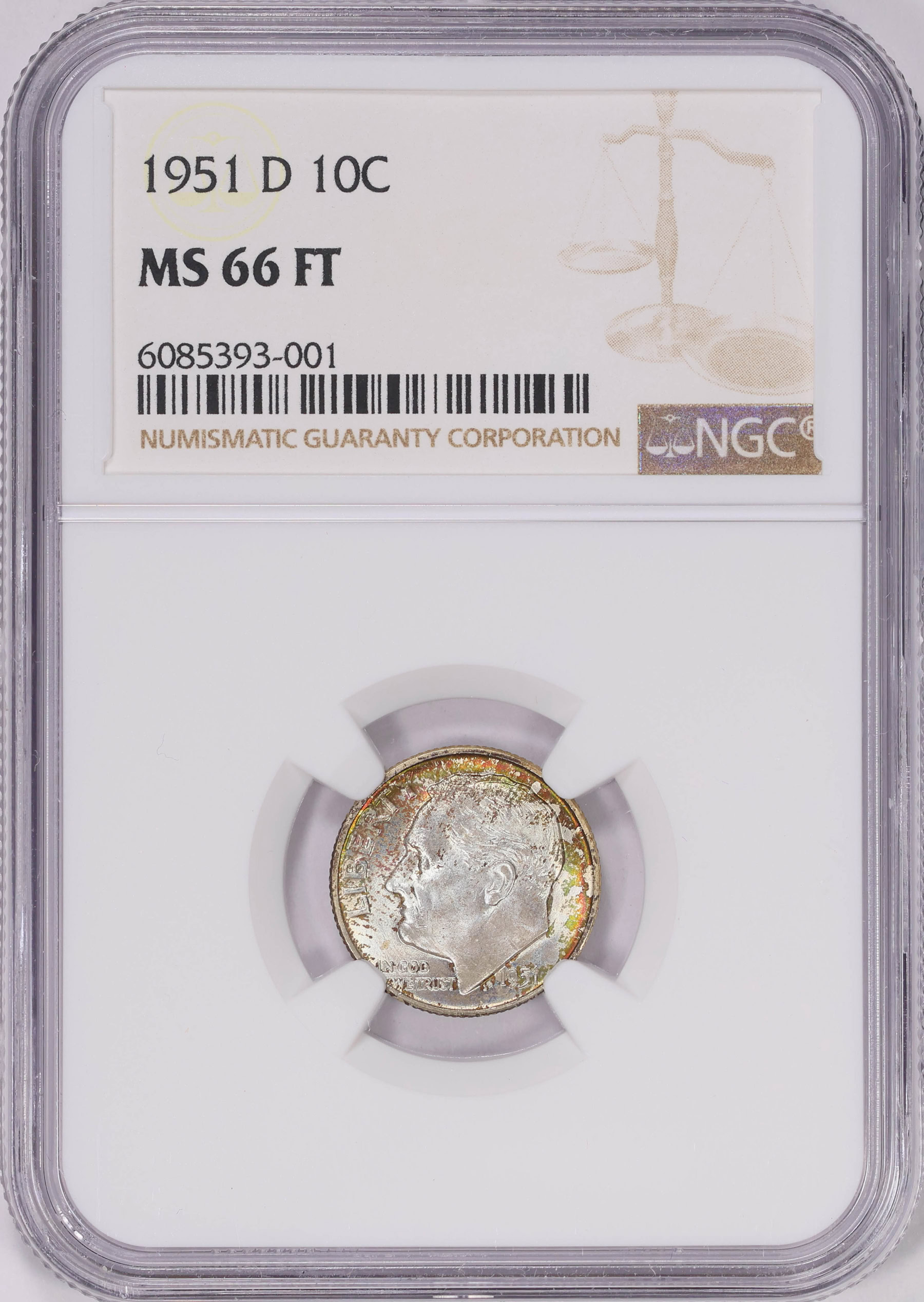 1951-D Roosevelt Dime NGC MS-66 FT (Toned) (Item 1793420 ...