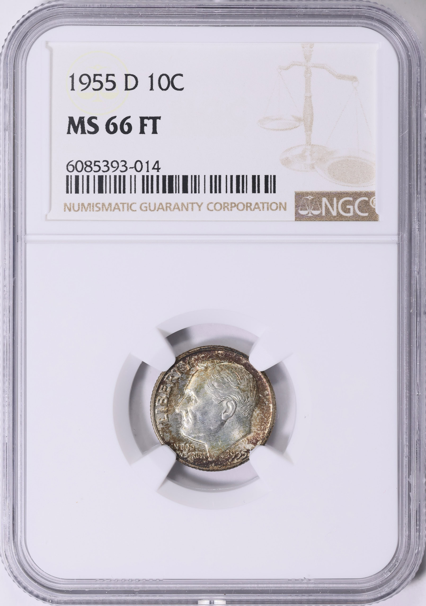 1955-D Roosevelt Dime NGC MS-66 FT (Toned) (Item 1793435) | GreatCollections Coin Auctions