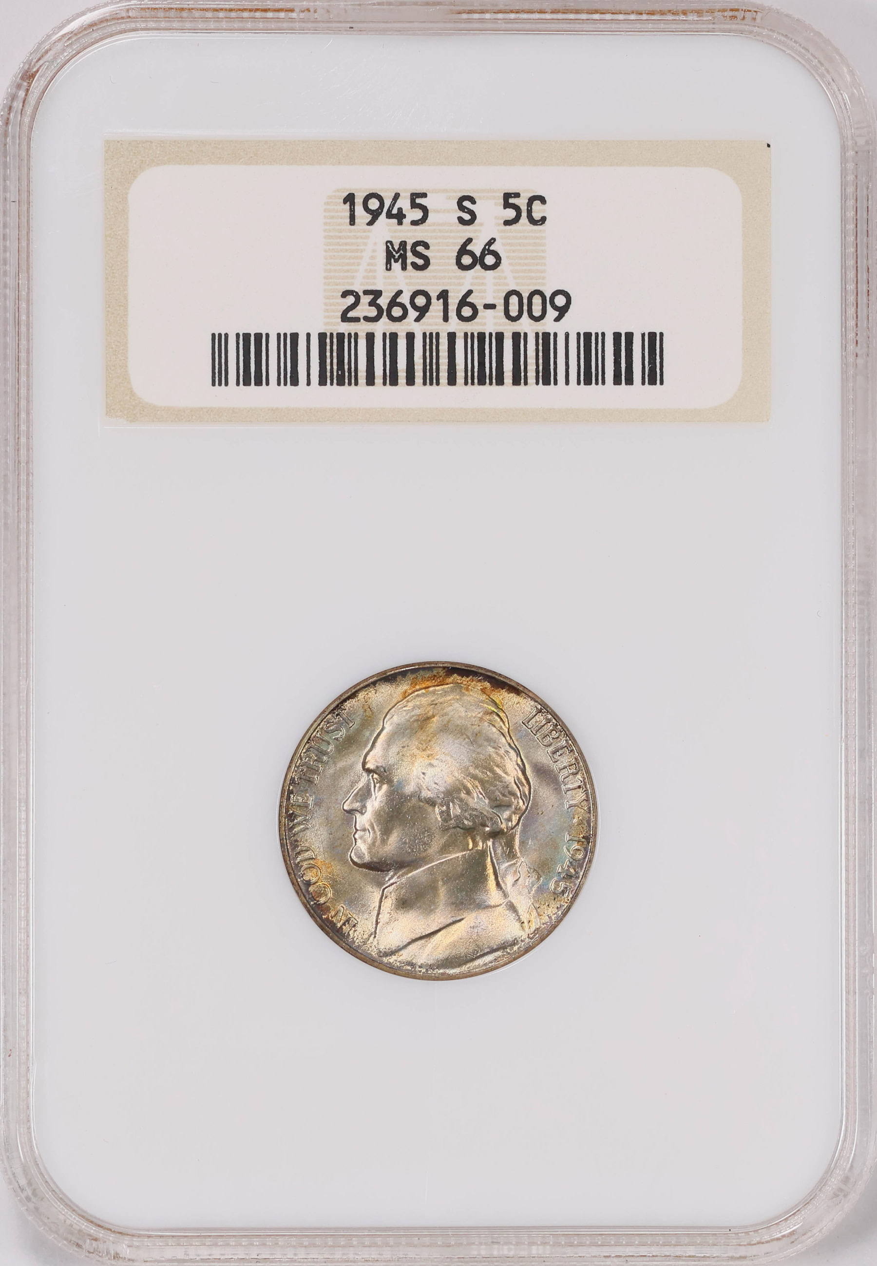 1945-S Jefferson Nickel NGC MS-66 OH (Toned) (Item 1793465) | GreatCollections Coin Auctions