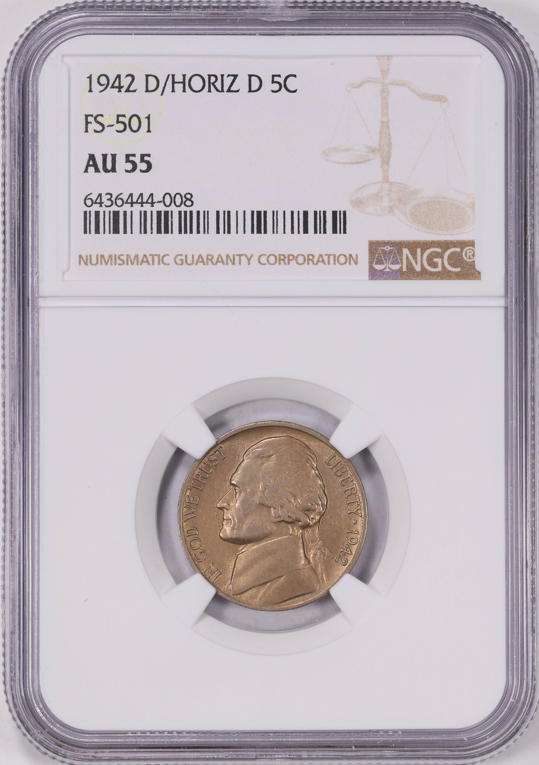 1942-D/D Jefferson Nickel D/ Horizontal D FS-501 NGC AU-55 (Item ...