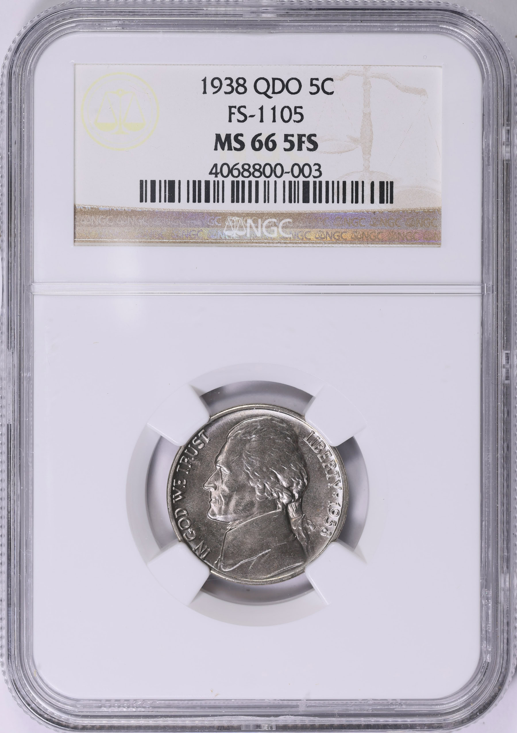 1938 Jefferson Nickel Quadrupled Die Obverse FS-1105 NGC MS-66 5FS ...
