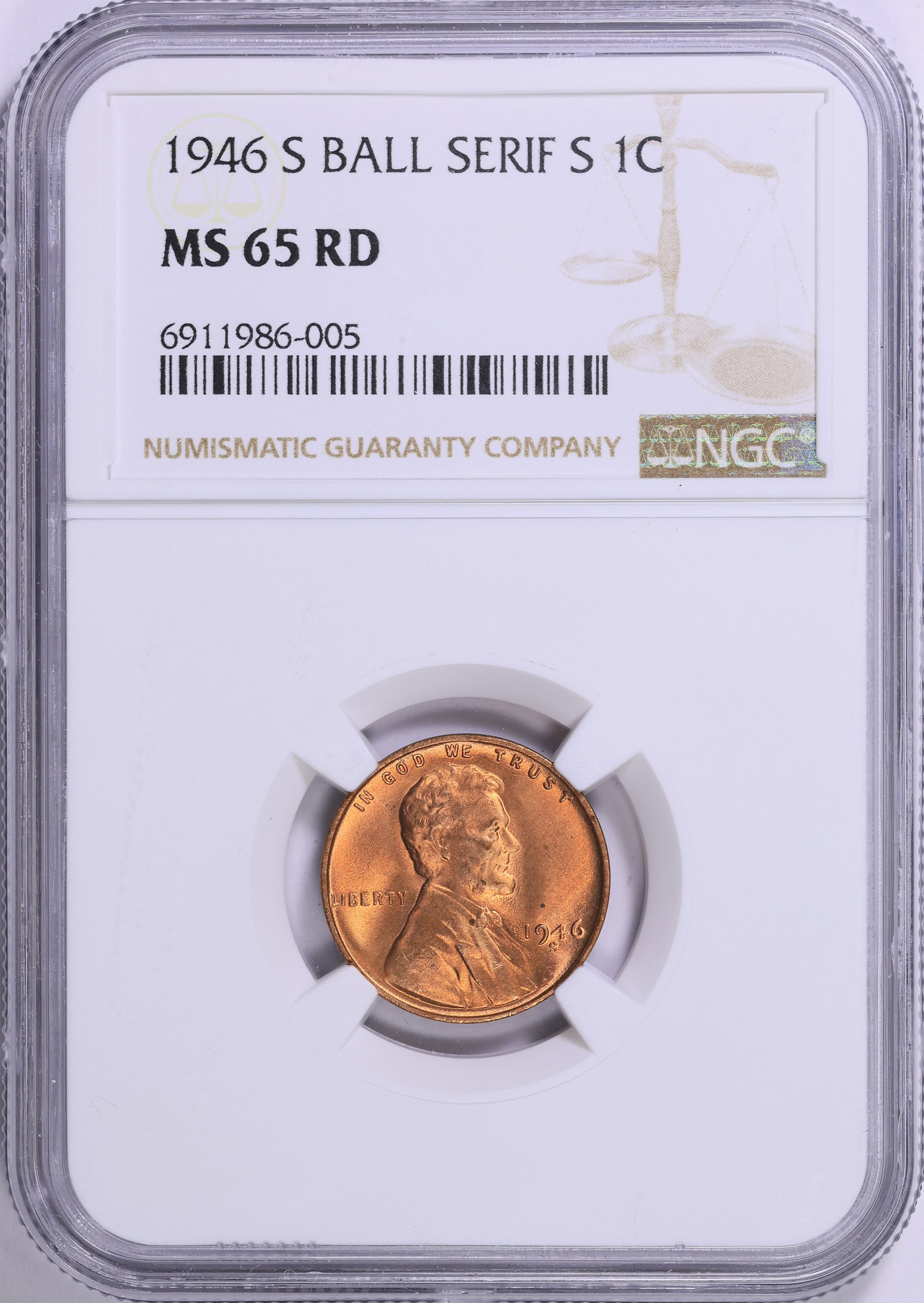 1946-S Lincoln Cent Ball Serif S NGC MS-65 RD | NGC Cert #6911986-005 ...
