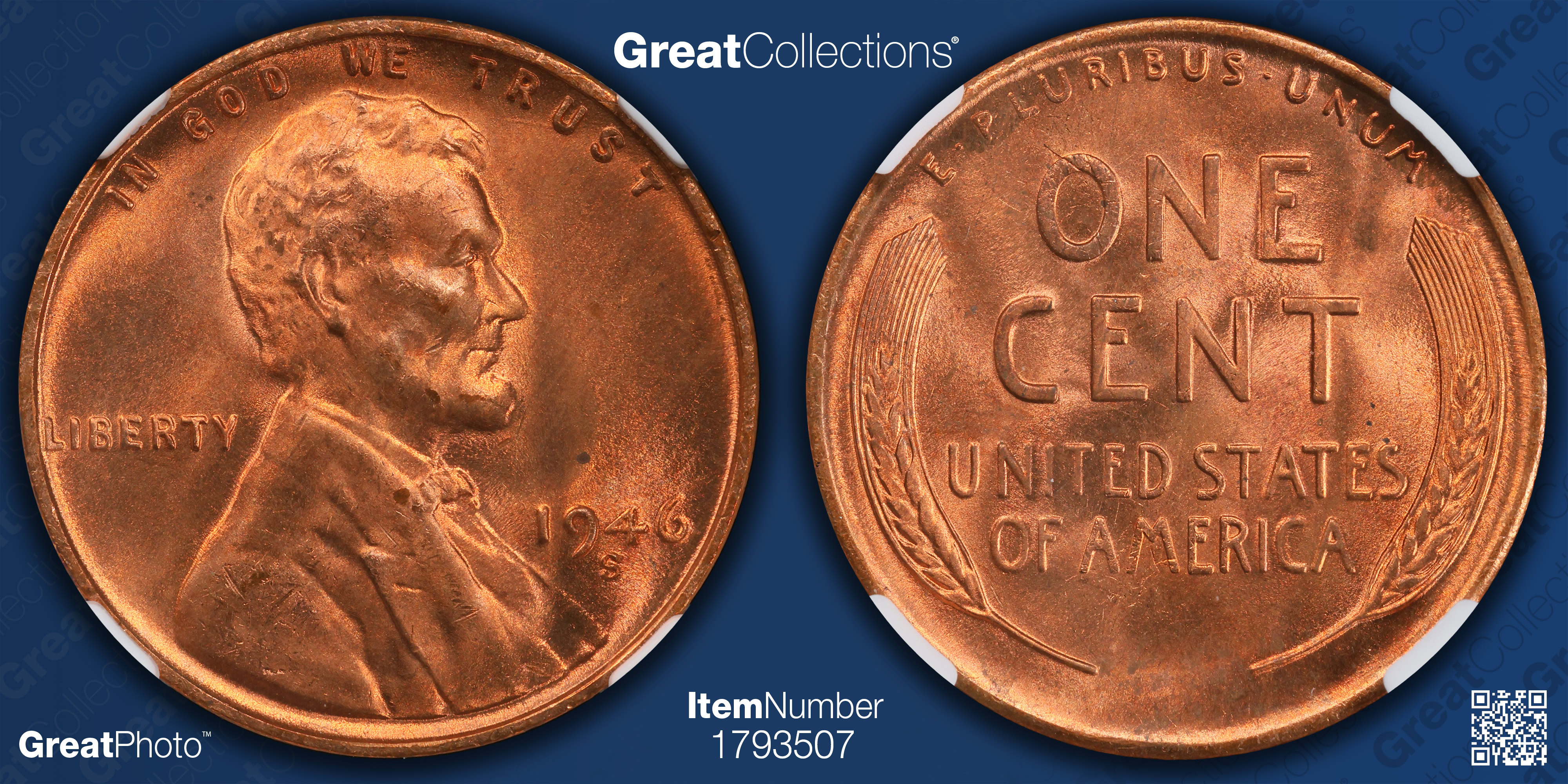 1946-S Lincoln Cent Ball Serif S NGC MS-65 RD | NGC Cert #6911986-005 ...