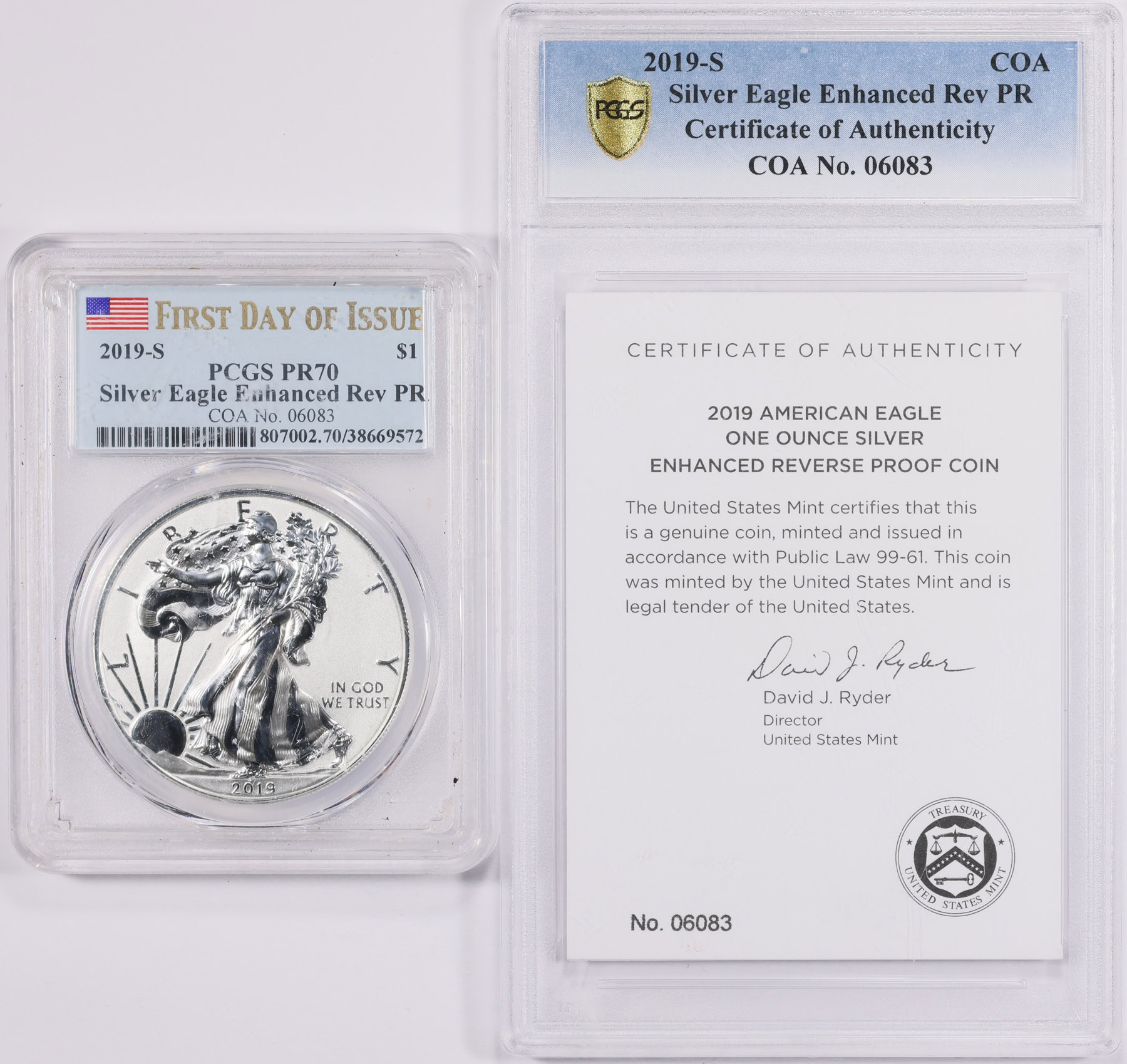 2019-S $1 Silver Eagle Enhanced Reverse Proof First Day of Issue PCGS ...