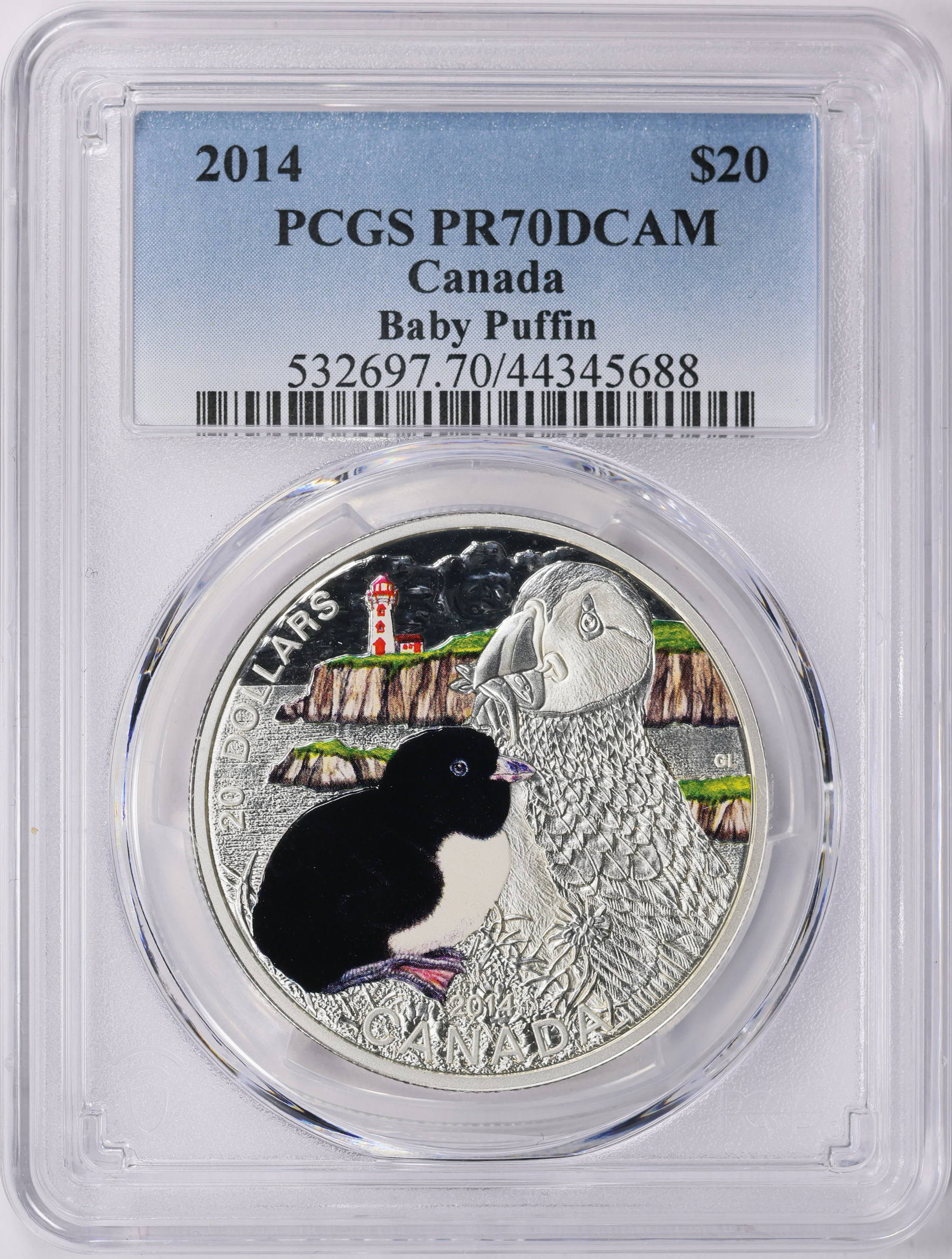 Canada 2014 Silver $20 Baby Puffin KM-1926 PCGS Proof-70 DCAM (ASW = 1. ...
