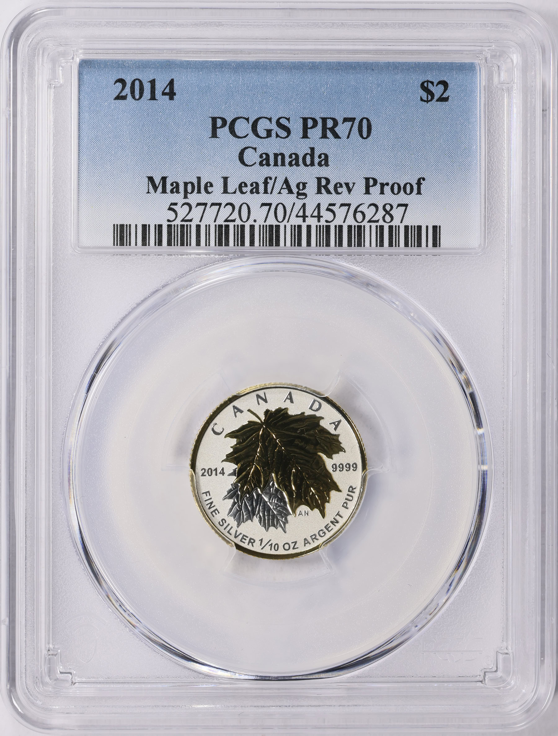 Canada 2014 Silver $2 Maple Leaf/Ag Rev Proof KM-1594 PCGS Proof-70 (ASW = 0.1 Oz.) (Item ...