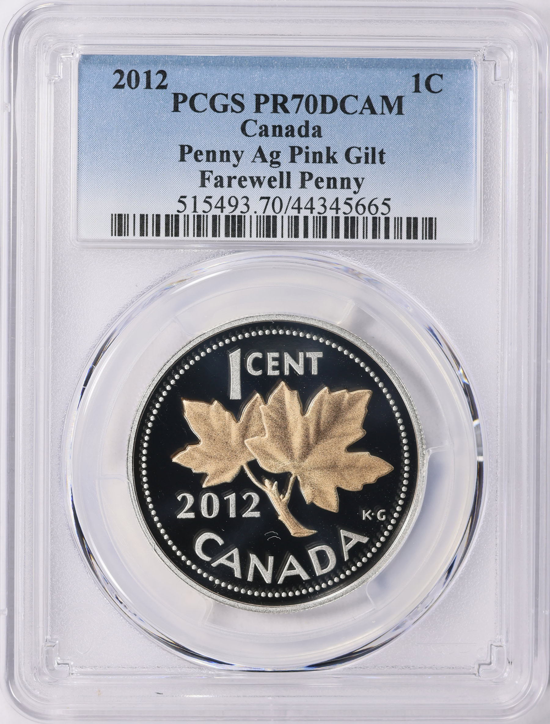 Canada 2012 Silver Cent Farewell to the Penny AG Pink Gilt PCGS Proof ...
