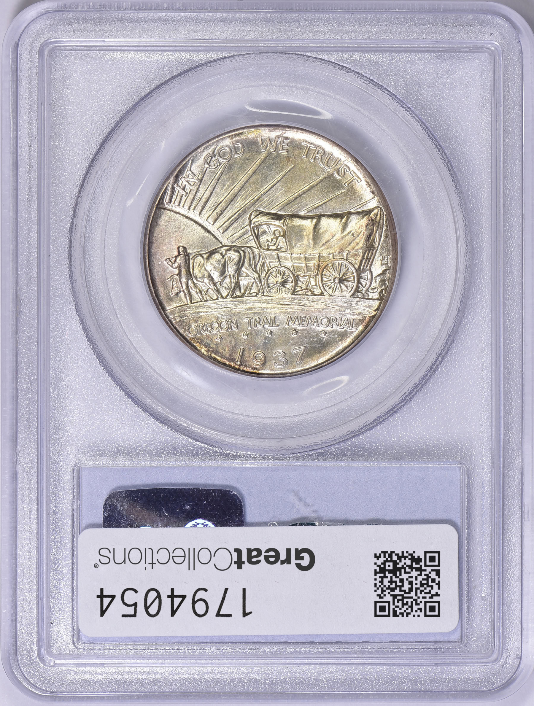 1937-D Oregon Trail Memorial Half Dollar PCGS MS-66 (CAC Green) (Toned) (Item 1794054 ...