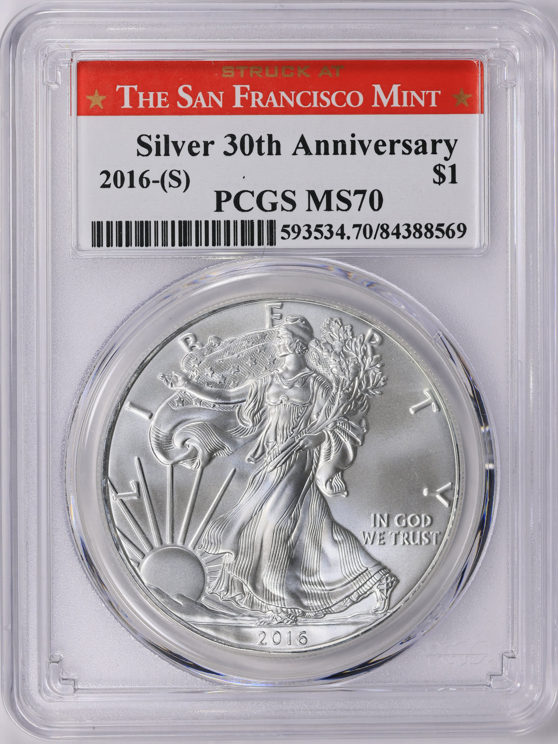 2016-(S) $1 Silver Eagle 30th Anniversary Struck at San Francisco PCGS MS-70 (Item 1794064 ...