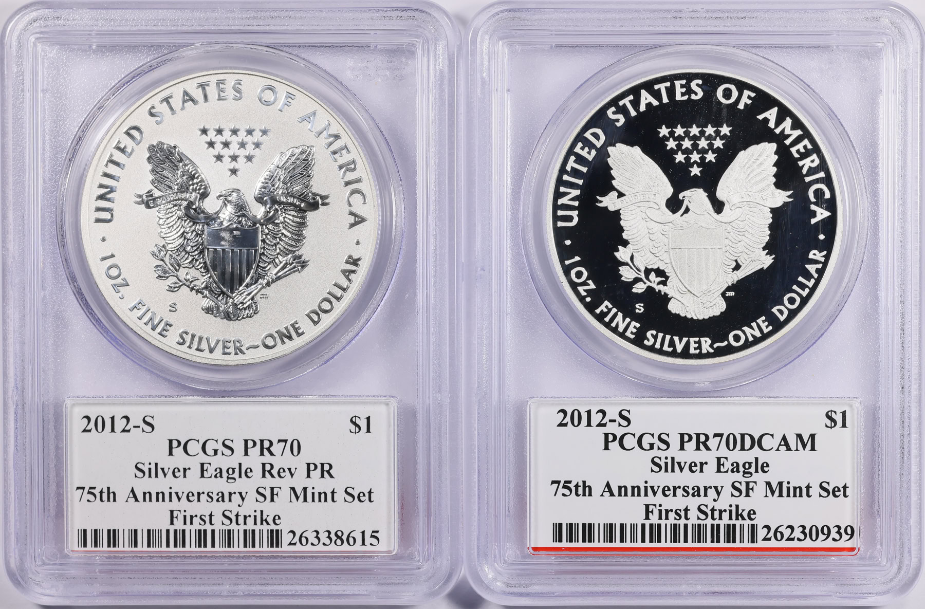 2012-S $1 Silver Eagle Coin & Currency Set First Strike PCGS Proof-70 ...