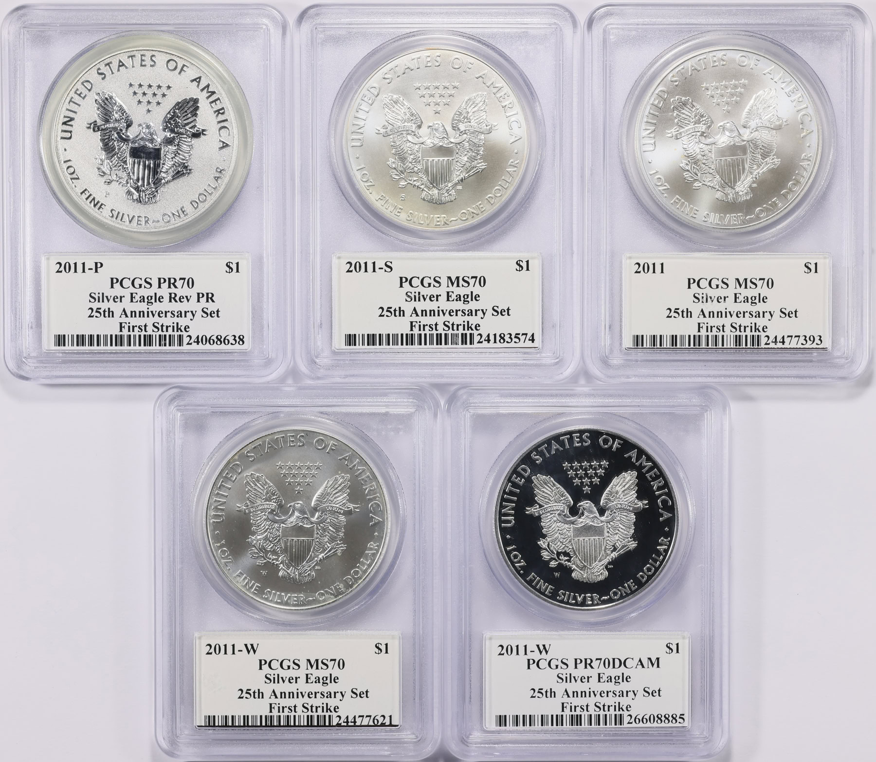2011 25th Anniversary $1 Silver Eagle Set First Strike PCGS MS-70/Proof-70 (Mercanti Signed ...