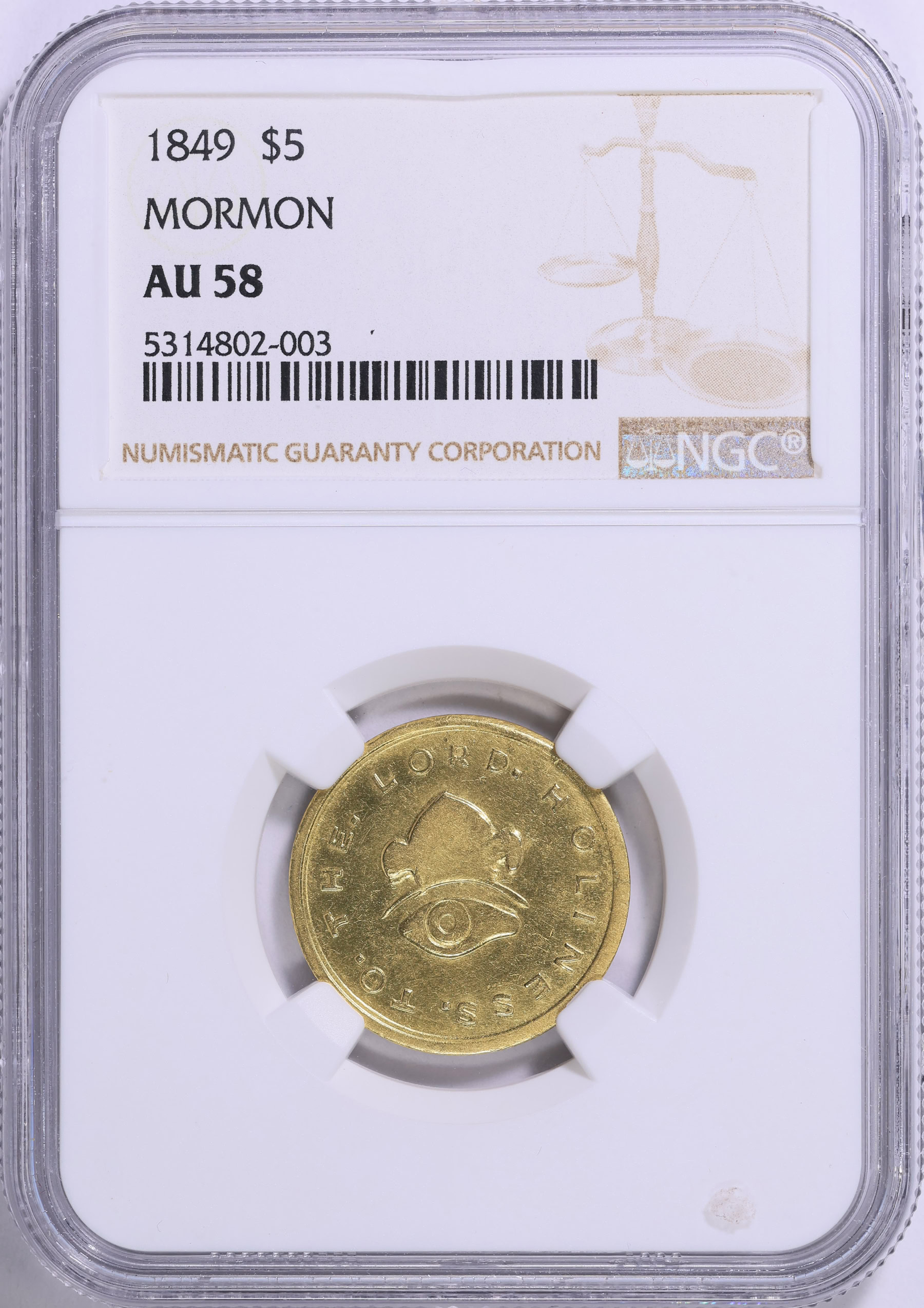 1849 Mormon Gold (Utah) $5 Mormon NGC AU-58 (Item 1794213 ...