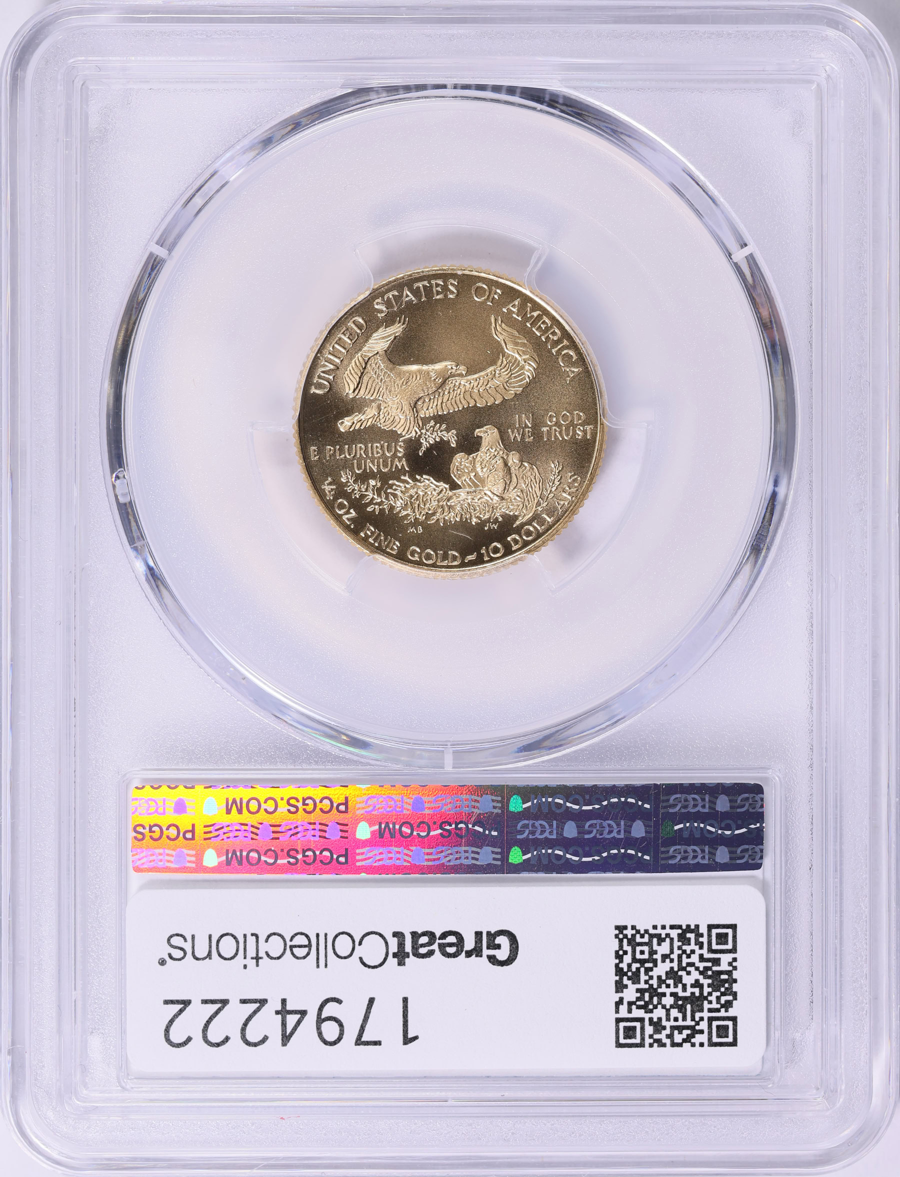 1999-W $10 Quarter-Ounce Gold American Eagle Made from Unfinished Proof ...