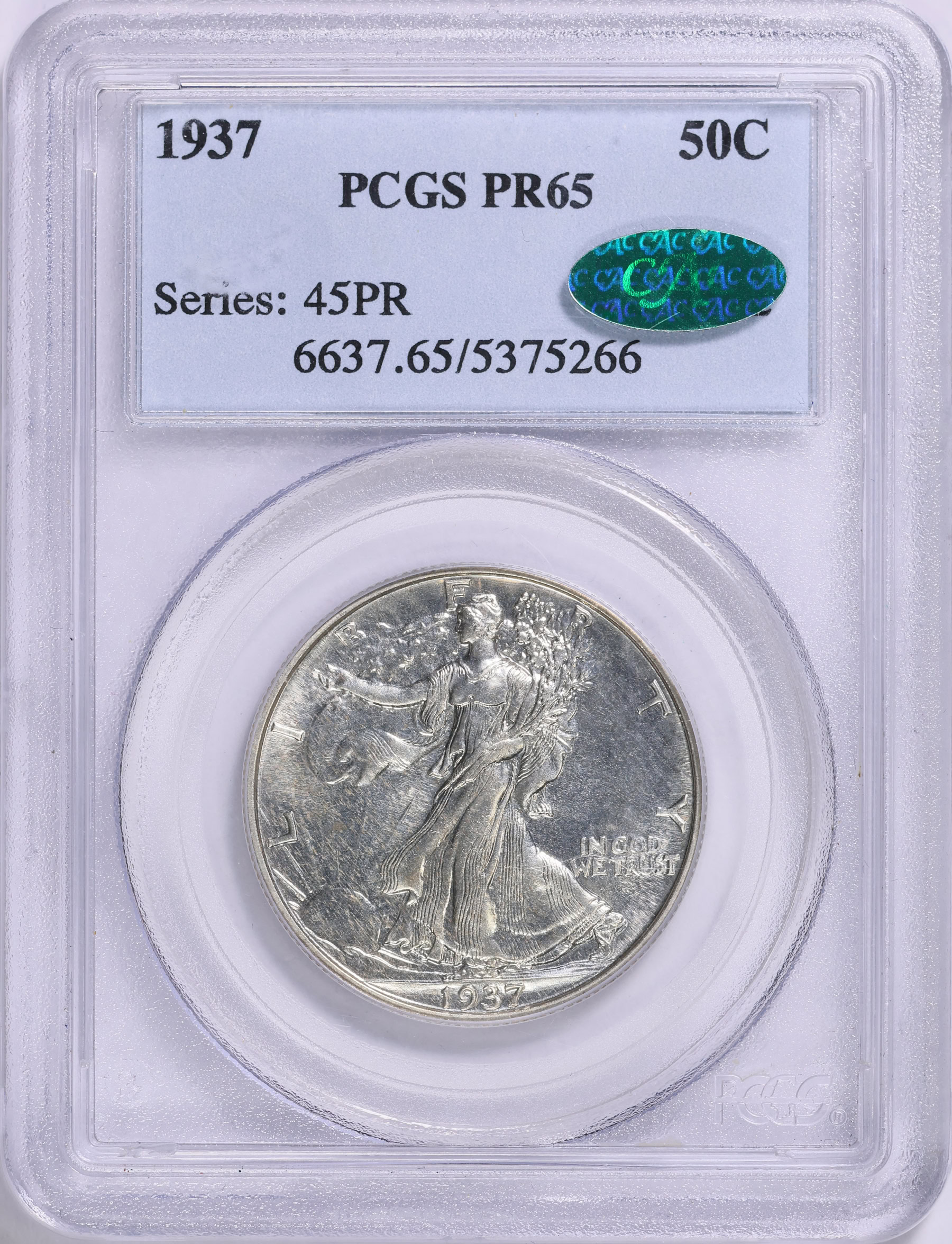 1937 Walking Liberty Half Dollar PCGS Proof-65 (CAC Green) (Item 1794252) | GreatCollections ...