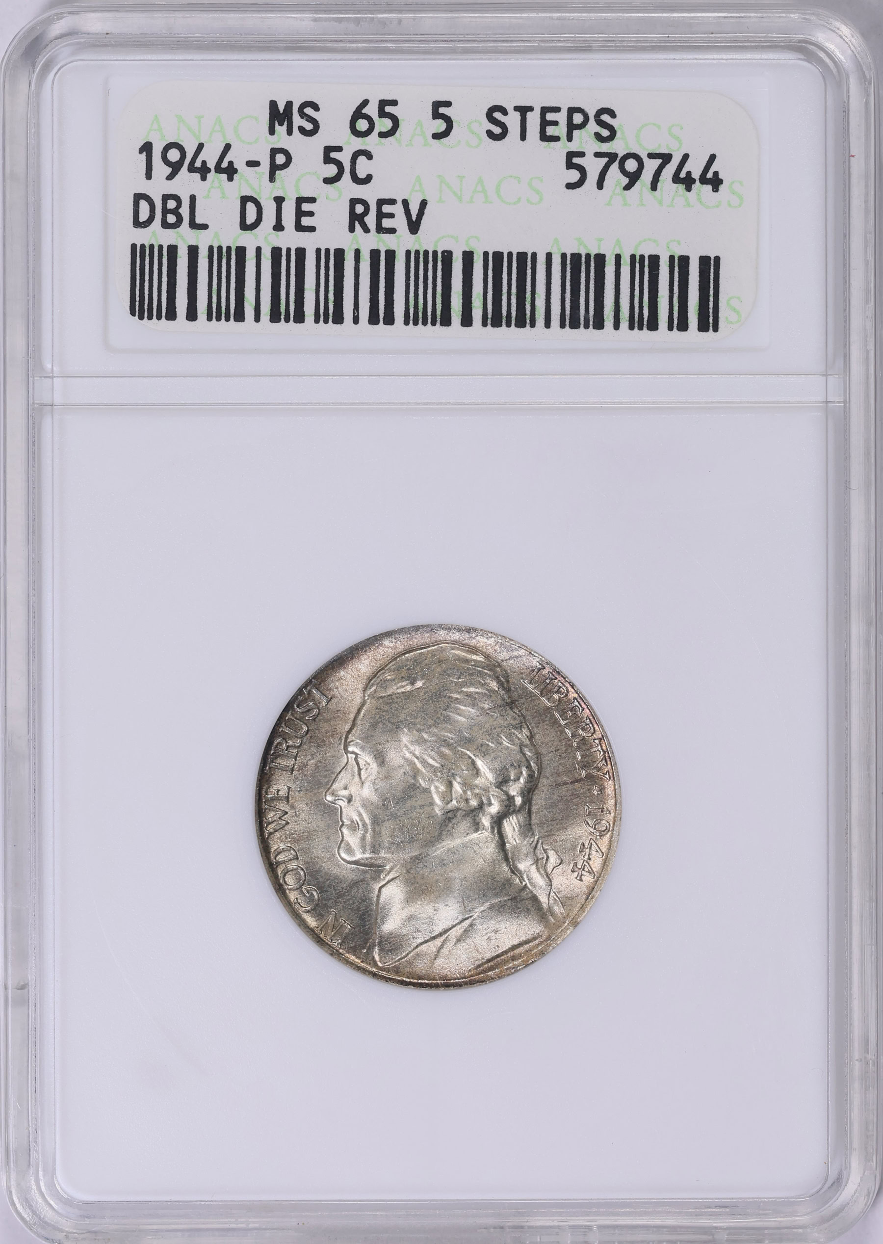 1944-P Jefferson Nickel Double Die Reverse ANACS MS-65 5 Steps OH (Item ...