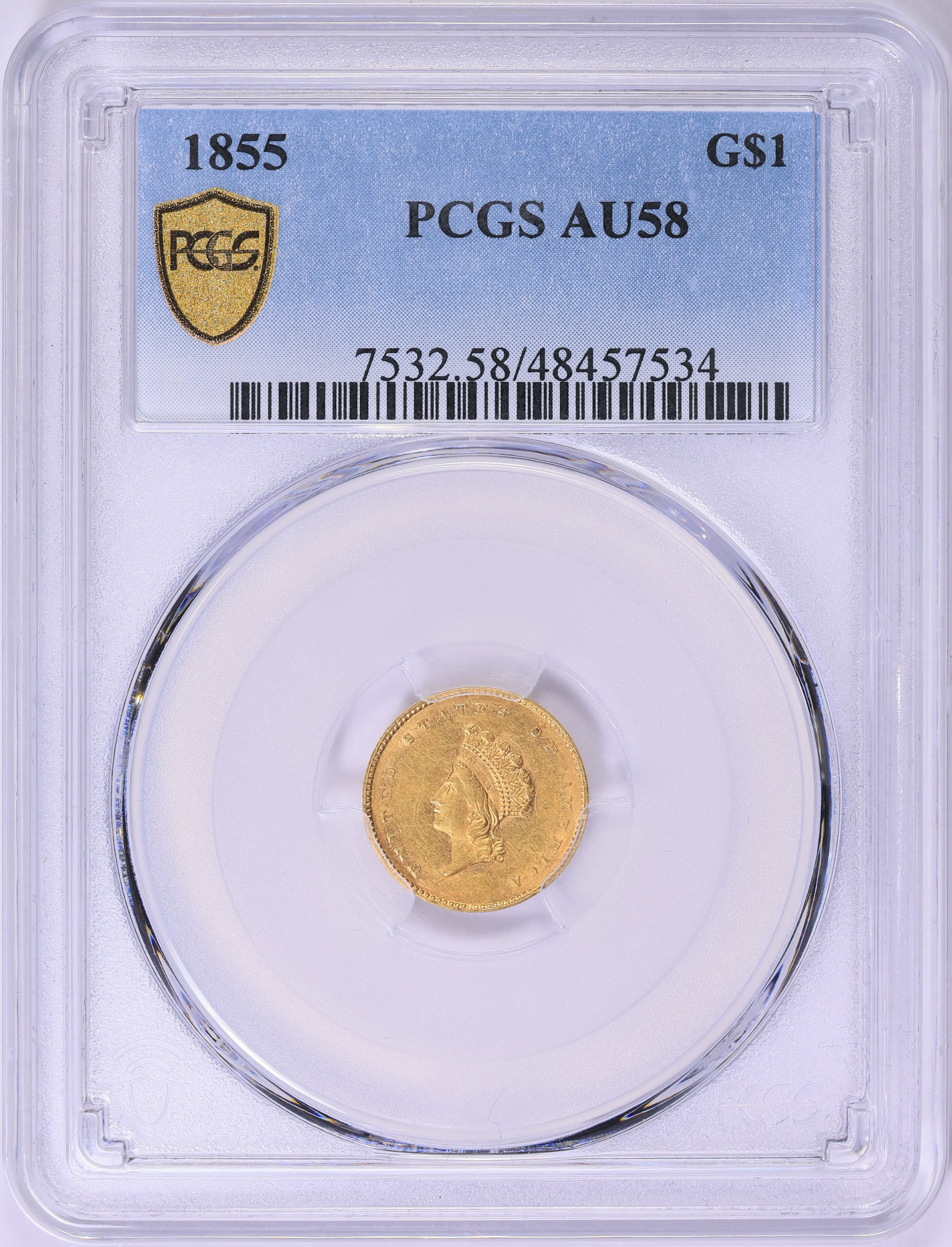 1855 Indian Princess Gold Dollar PCGS AU-58 (Item 1794496) | GreatCollections Coin Auctions