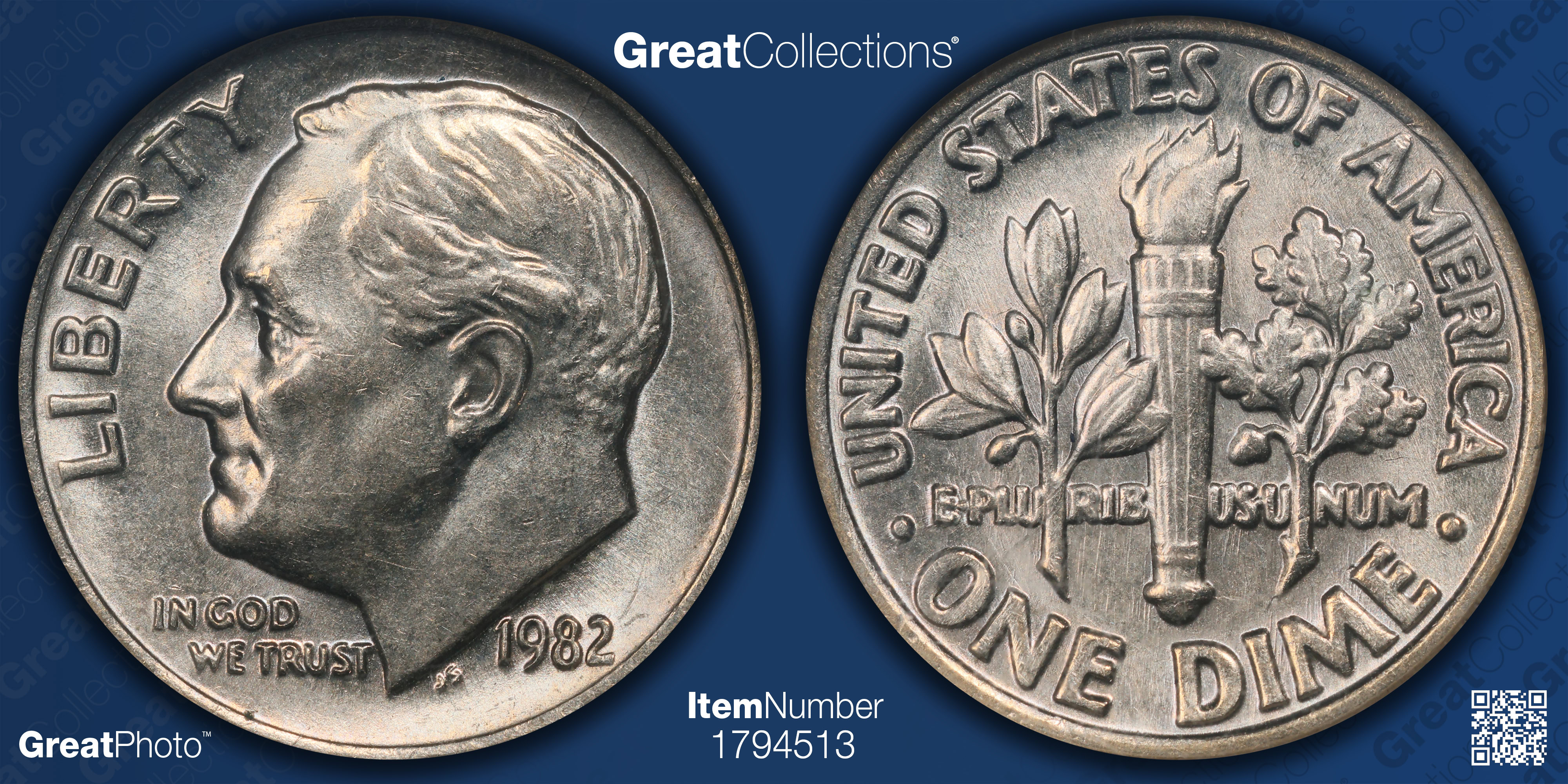 1982 Roosevelt Dime No Mintmark ANACS MS-61 OH (Item 1794513 ...