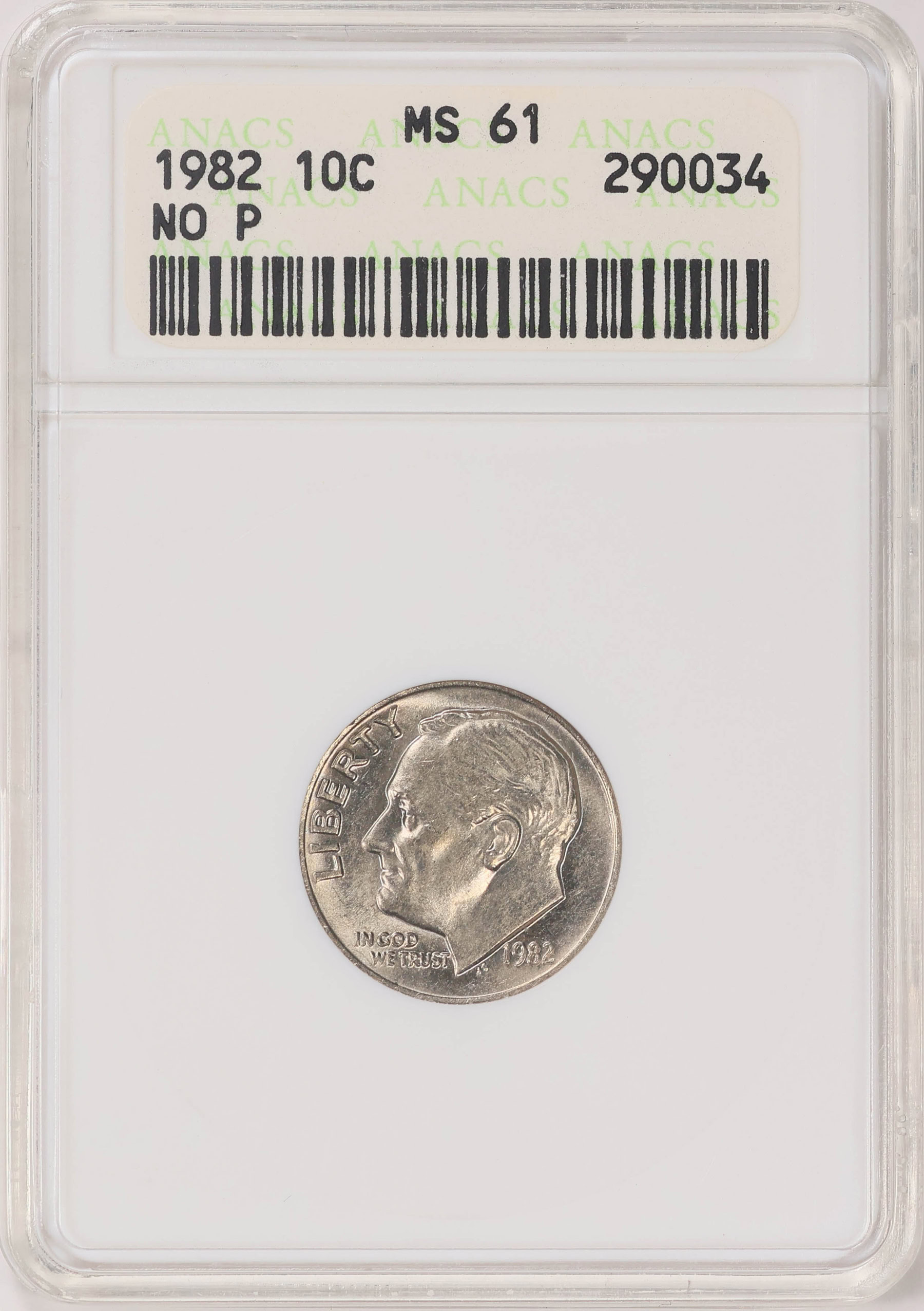 1982 Roosevelt Dime No Mintmark ANACS MS-61 OH (Item 1794513 ...