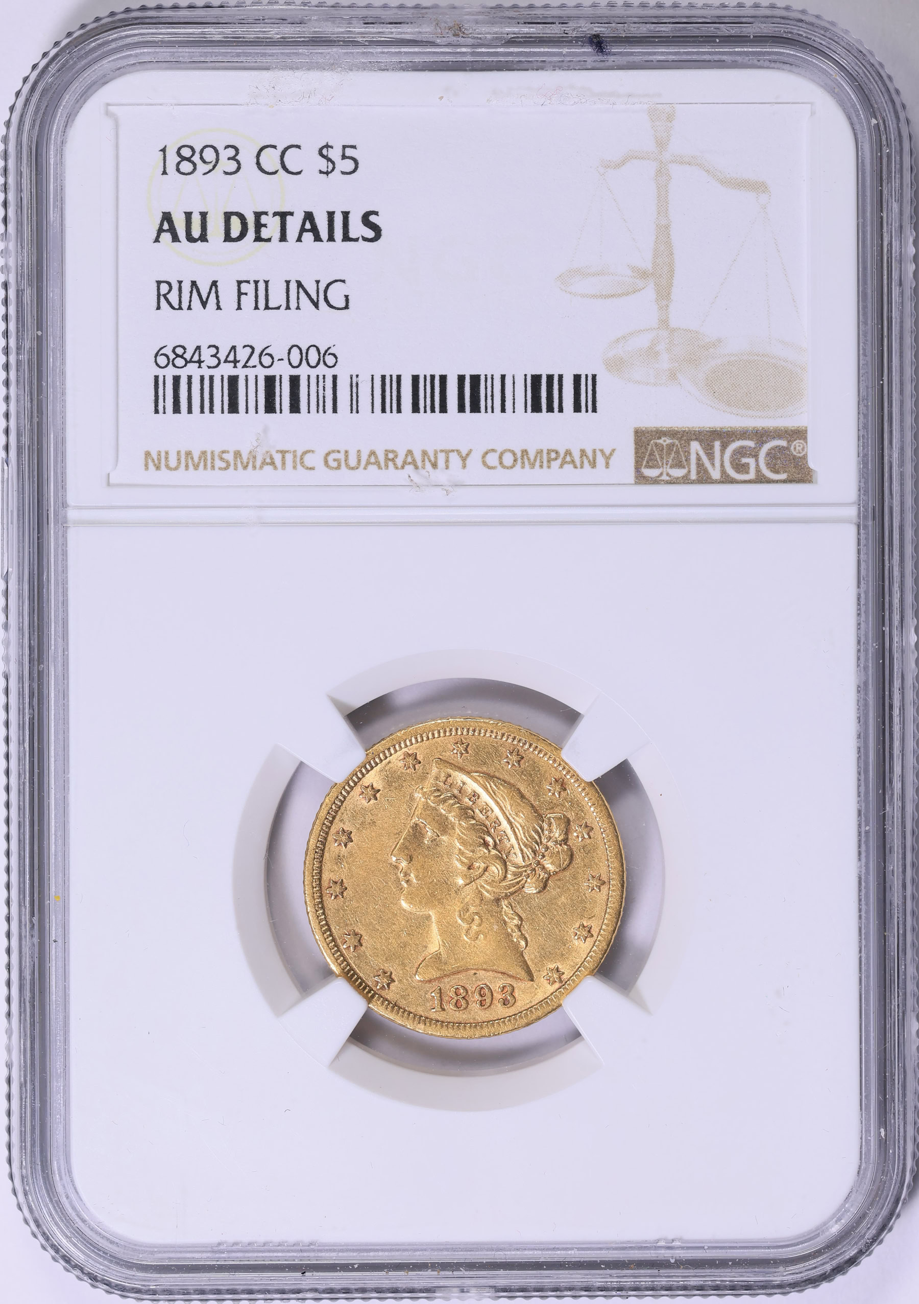 1893-CC Liberty Gold Half Eagle NGC AU Details (Item 1794544) | GreatCollections Coin Auctions