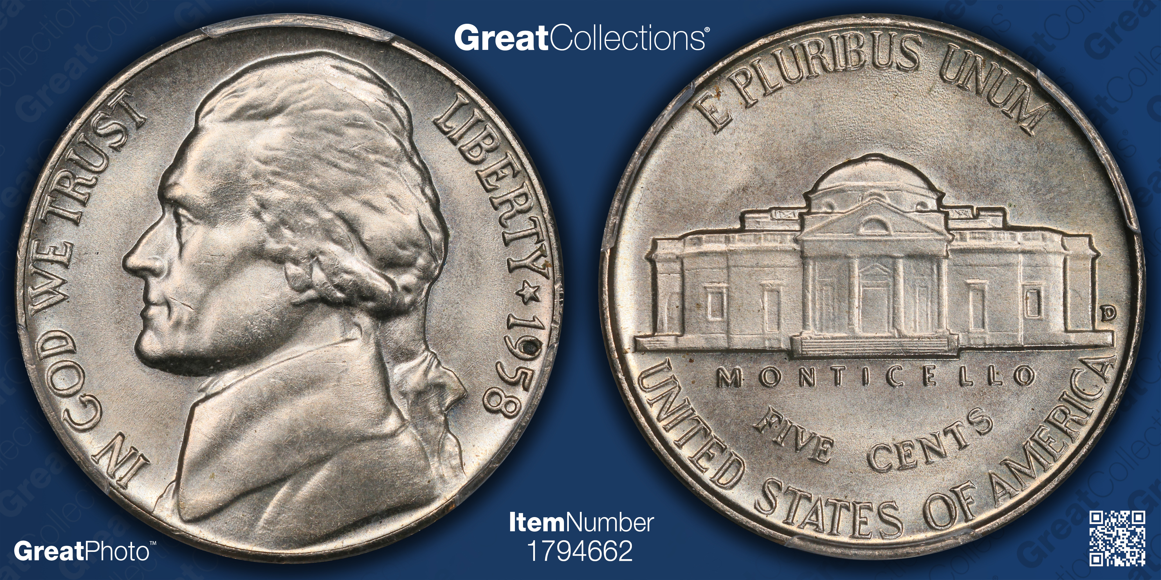 1958-D Jefferson Nickel PCGS MS-65 FS (Item 1794662) | GreatCollections ...