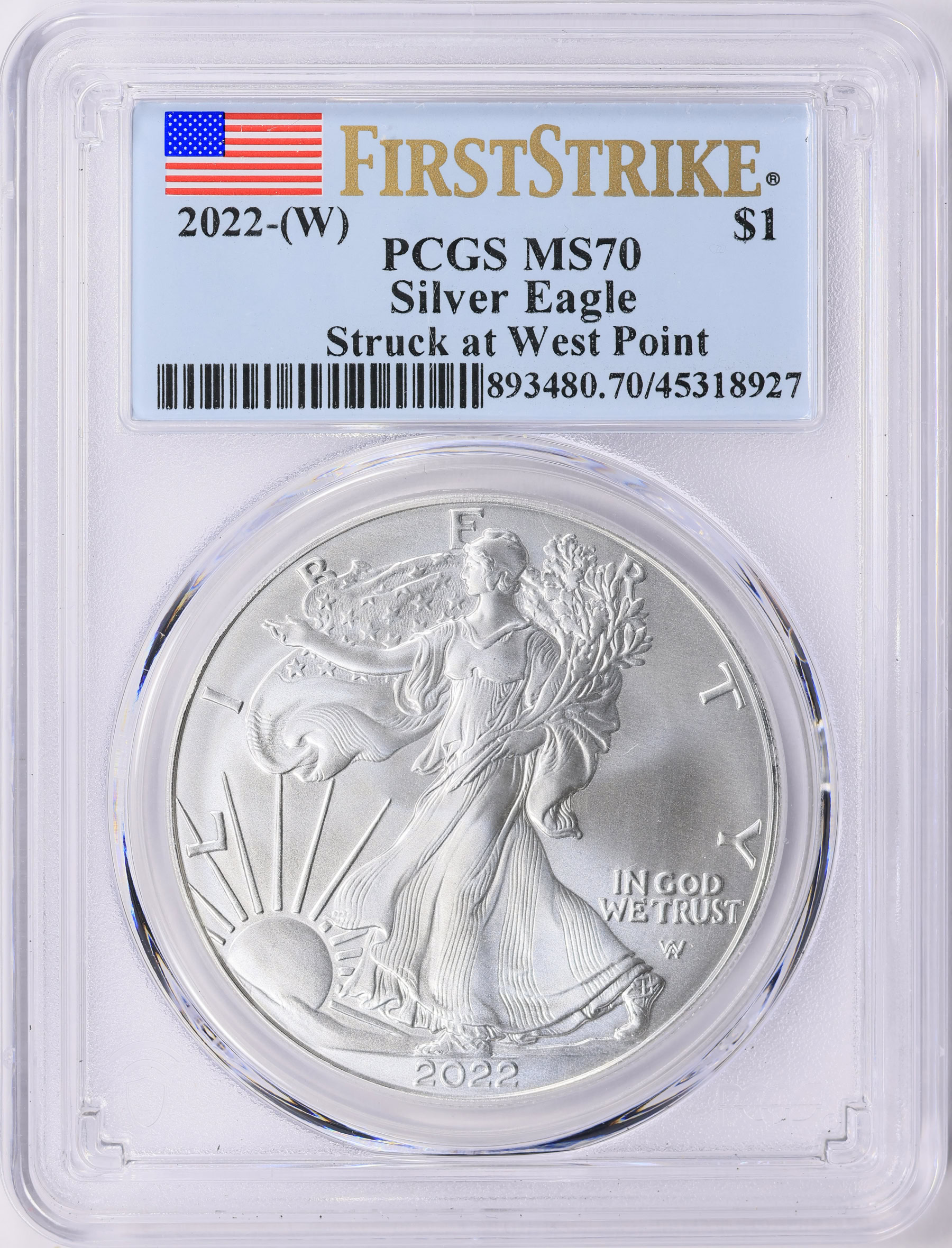 2022-(W) $1 Silver Eagle Struck at West Point First Strike PCGS MS-70 (Item 1794713 ...
