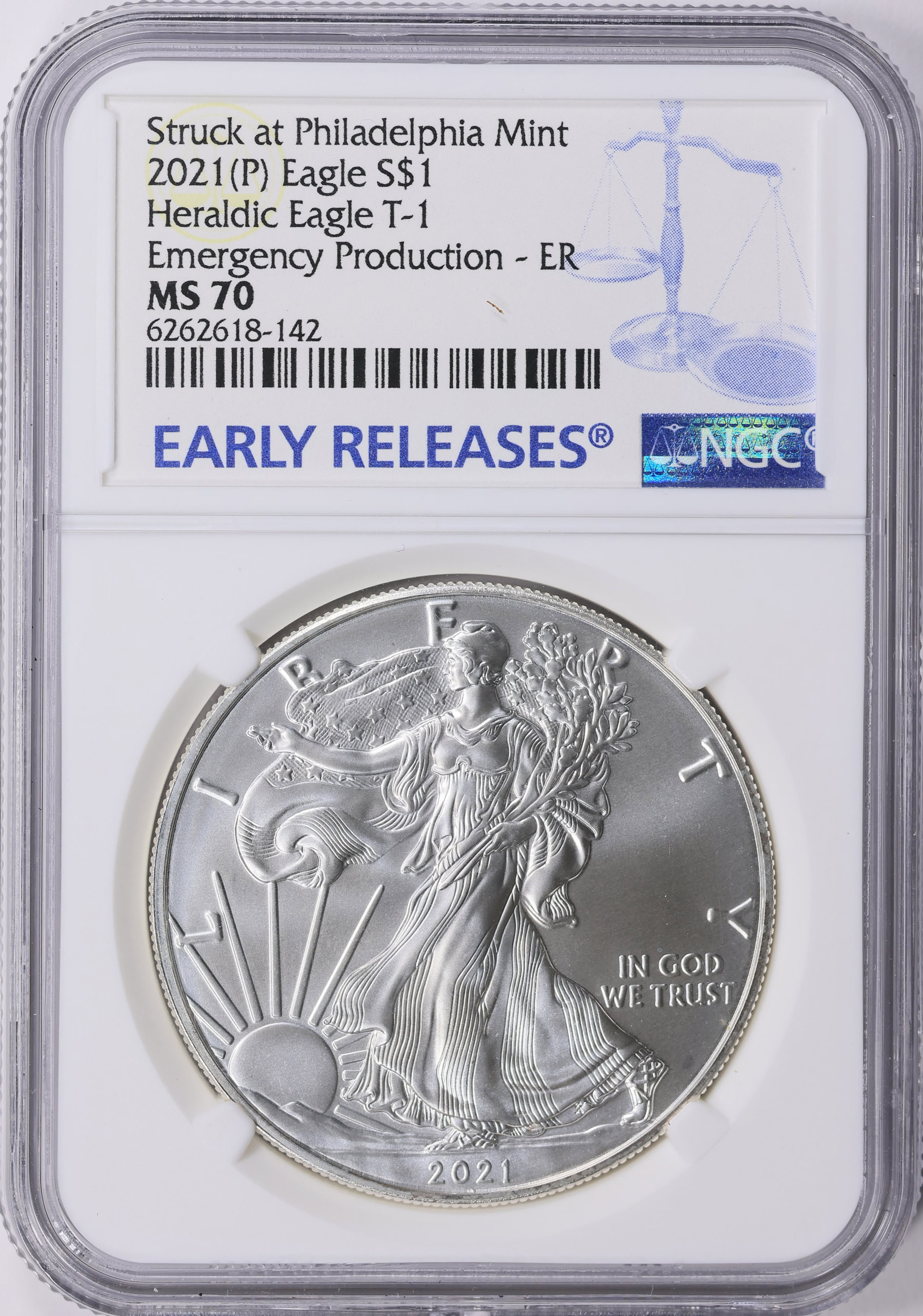 2021-(P) $1 Silver Eagle Type 1 Struck at Philadelphia Emergency ...