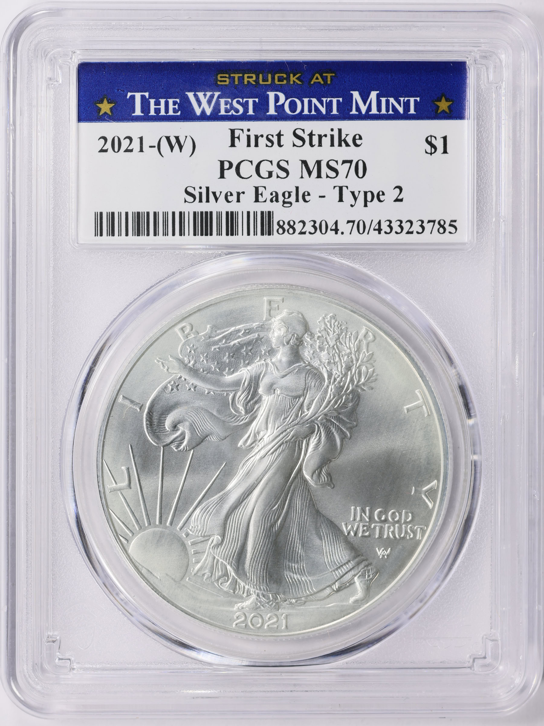 2021-(W) $1 Silver Eagle Struck at West Point Type 2 First Strike PCGS MS-70 (Item 1794751 ...