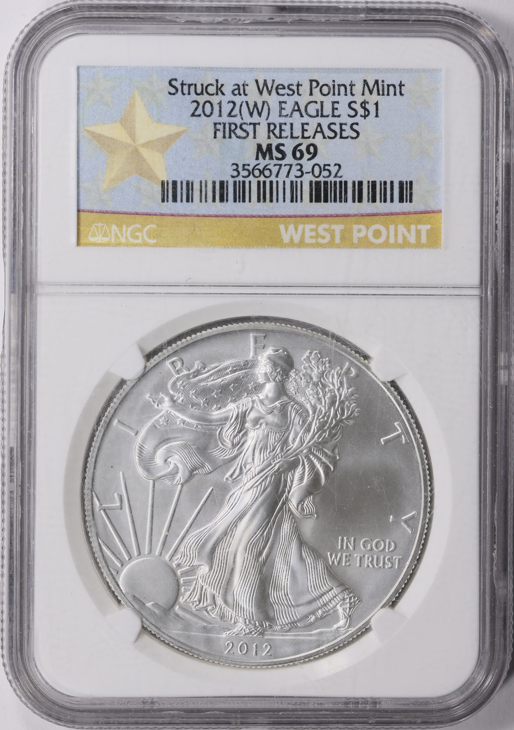 2012-(W) $1 Silver Eagle First Releases. Struck at West Point NGC MS-69 (West Point Star Label ...