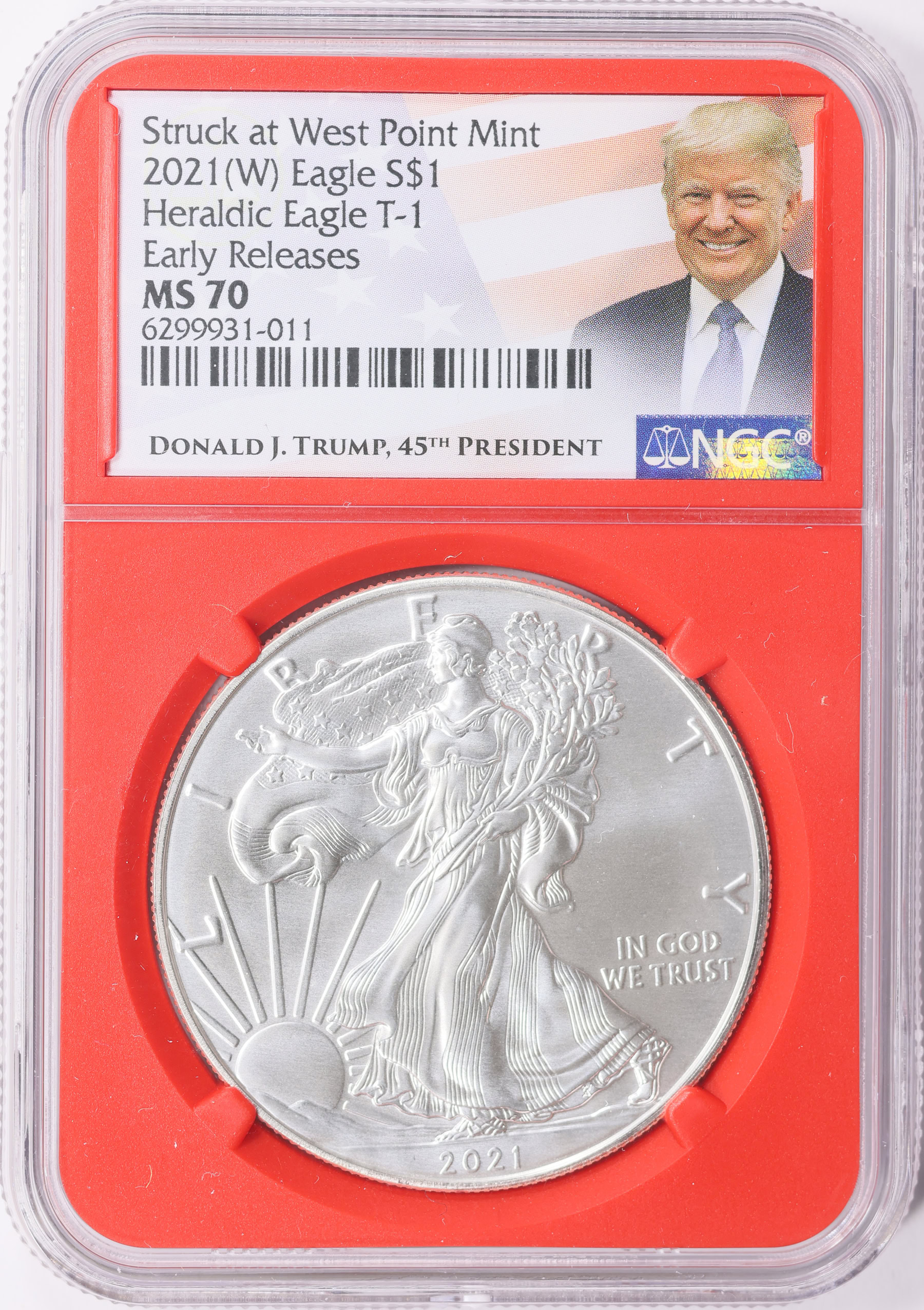 2021-(W) $1 Silver Eagle Type 1 Struck at West Point Early Releases NGC MS-70 (Donald Trump ...