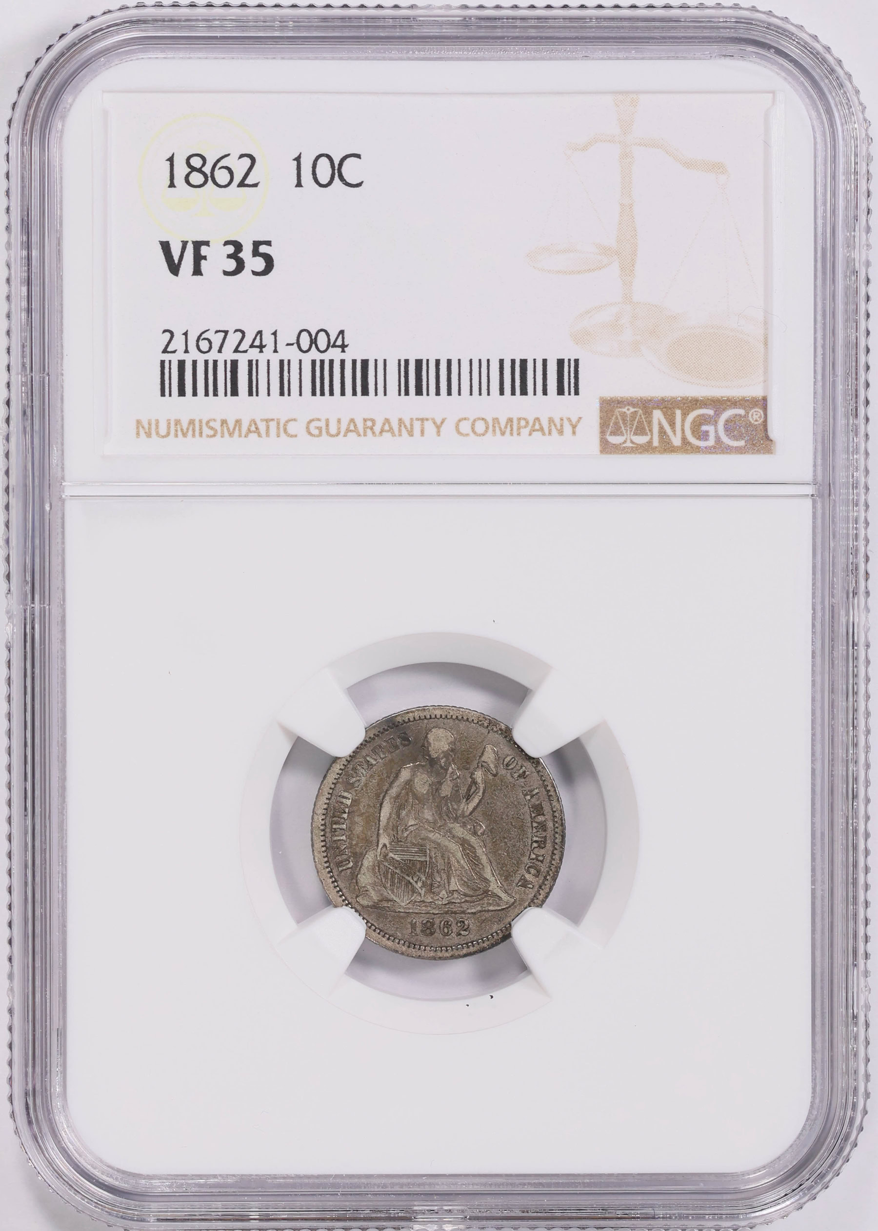 1862 Seated Liberty Dime NGC VF-35 (Item 1794814) | GreatCollections Coin Auctions