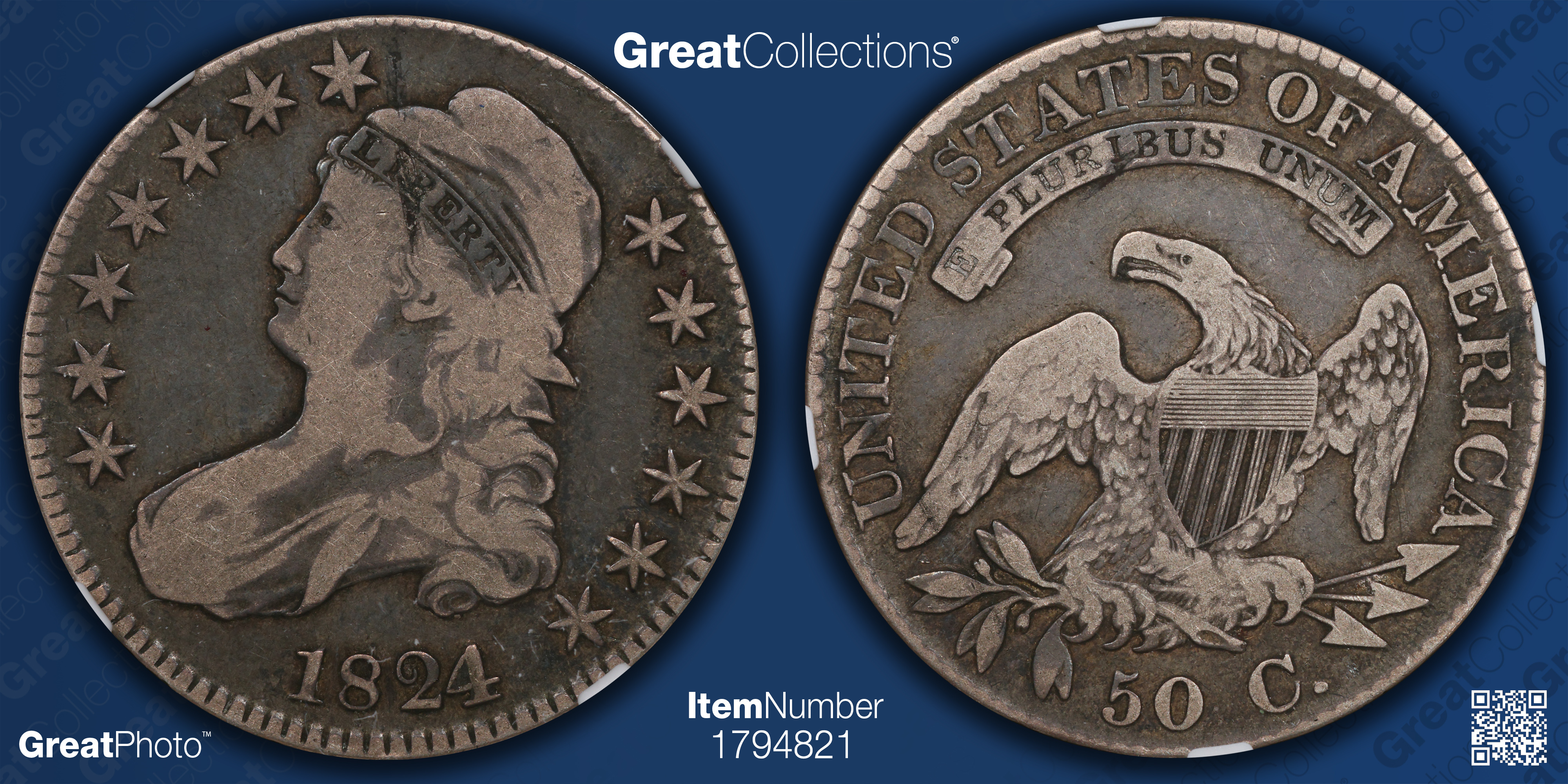 1824 Capped Bust Half Dollar NGC F-12 (Item 1794821) | GreatCollections ...