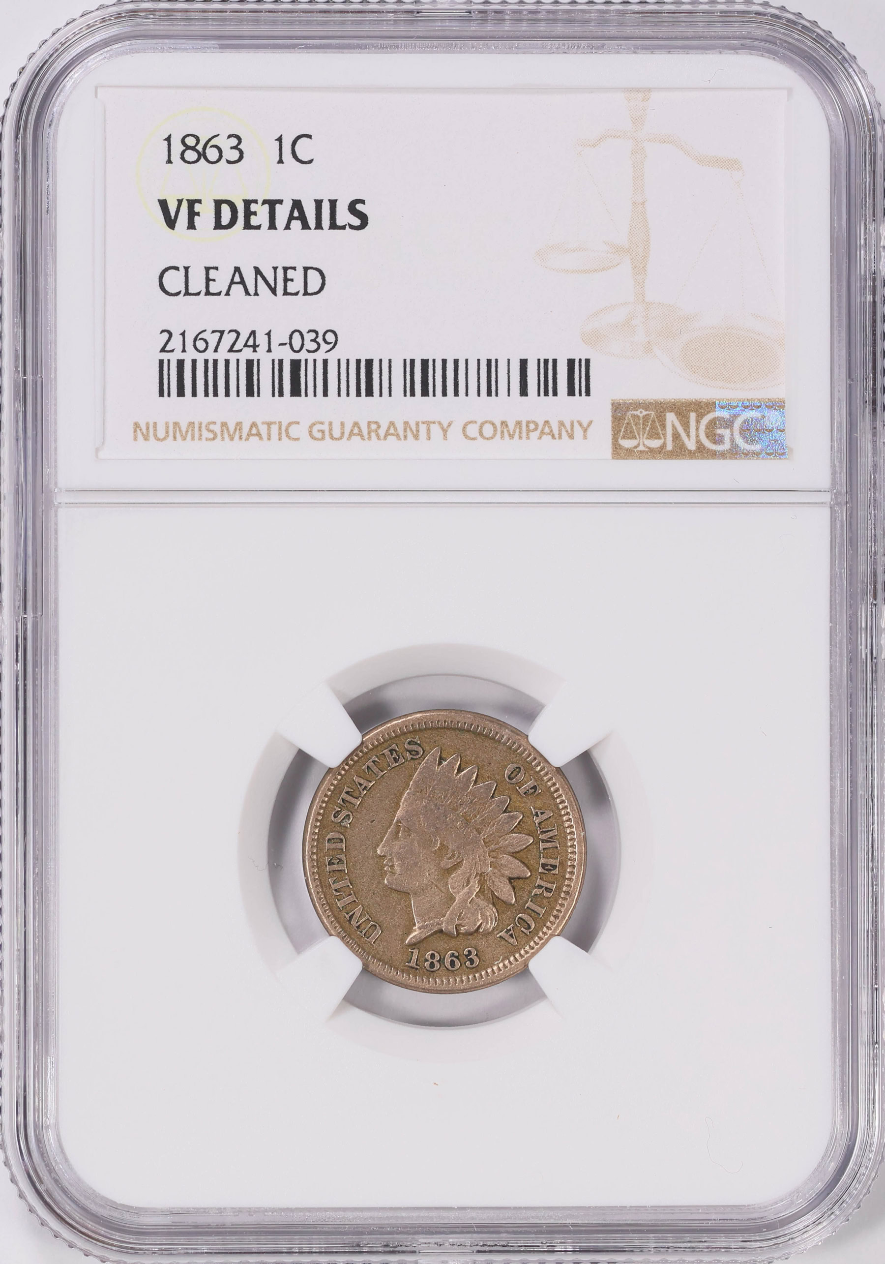 1863 Indian Cent NGC VF Details (Item 1794831) | GreatCollections Coin Auctions