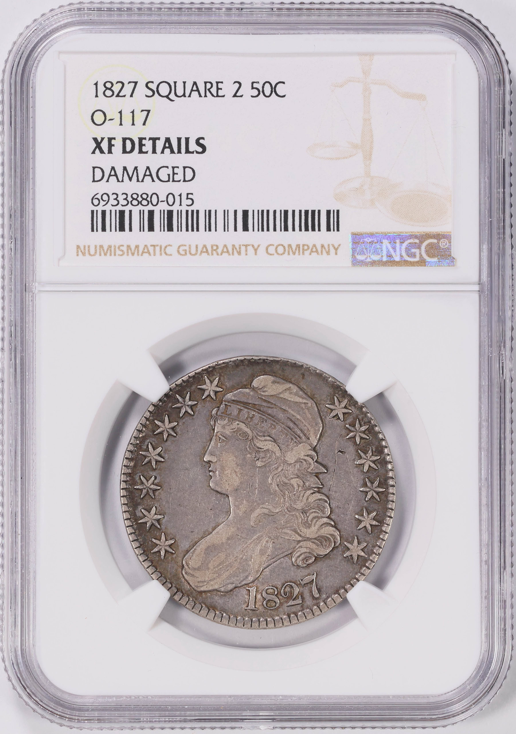 1827 Capped Bust Half Dollar Square Base 2 Overton 117 NGC XF Details ...