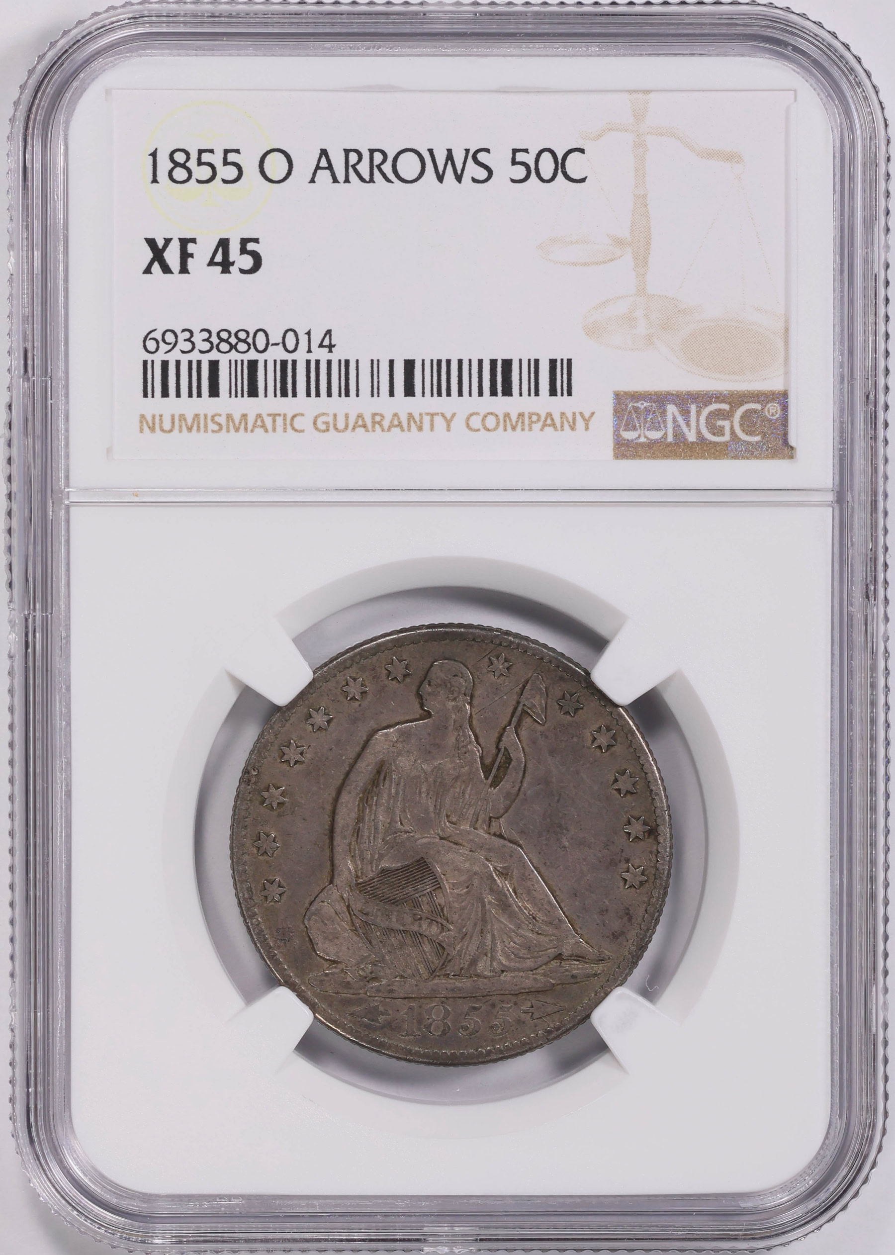 1855-O Seated Liberty Half Dollar Arrows NGC XF-45 (Item 1794871) | GreatCollections Coin Auctions