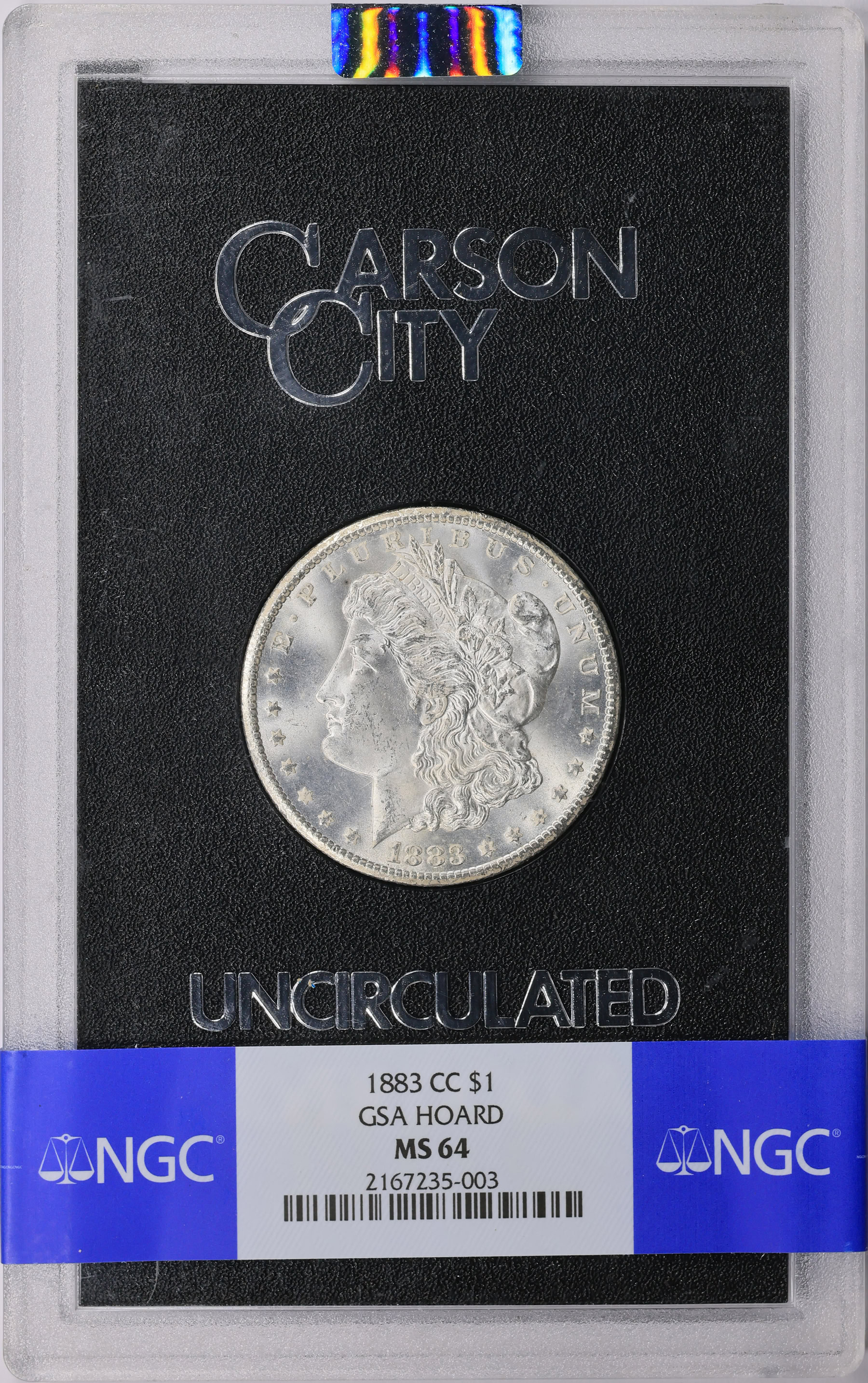 1883-CC Morgan Silver Dollar GSA Hoard NGC MS-64 (GSA Holder) (Item 1794900) | GreatCollections ...