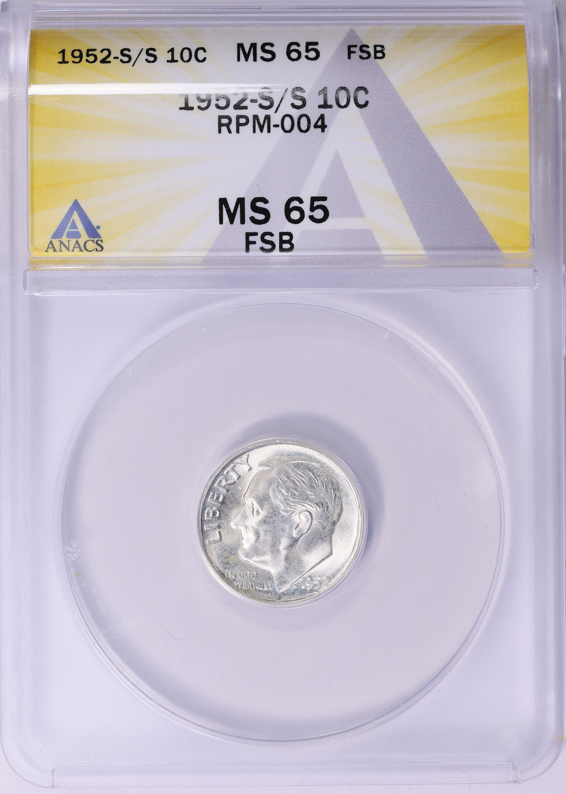 1952-S/S Roosevelt Dime RPM-004 ANACS MS-65 FSB (Item 1794942 ...