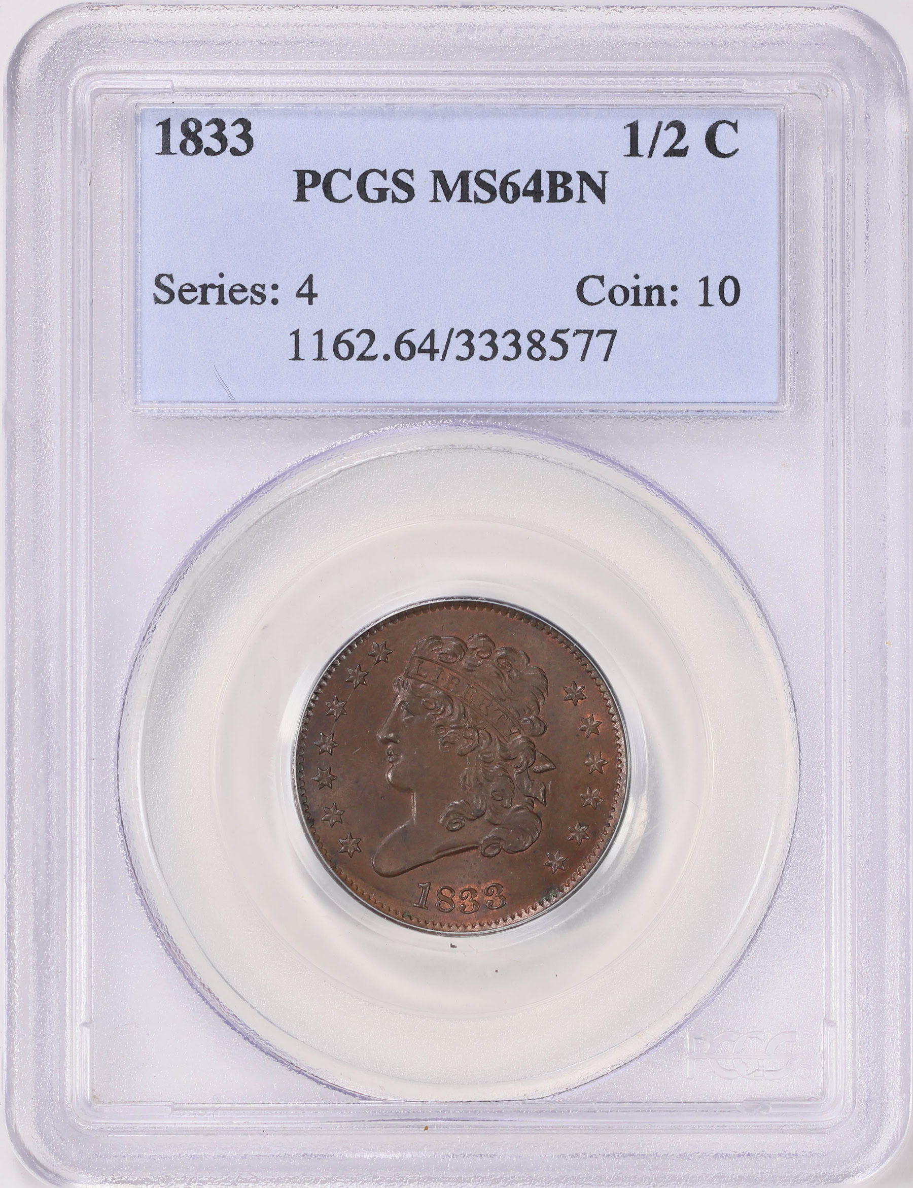 1833 Classic Half Cent PCGS MS-64 BN (Item 1794972) | GreatCollections ...